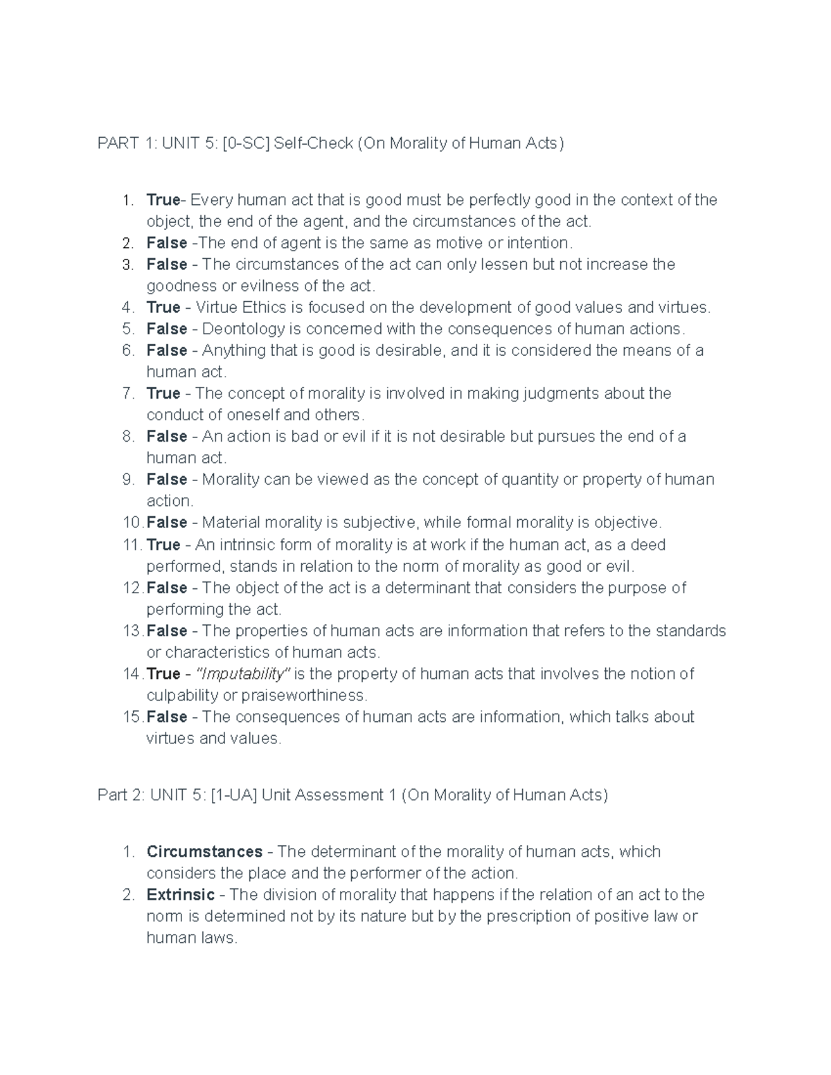 Ethics - U5 1-2 Quizzes - PART 1: UNIT 5: [0-SC] Self-Check (On ...