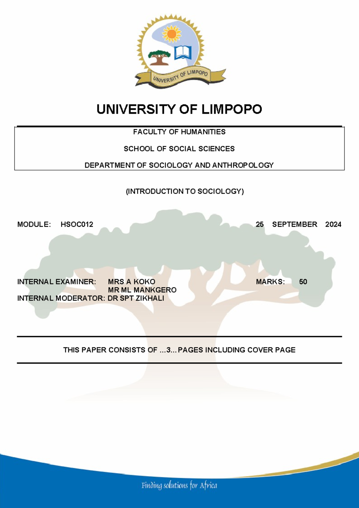 HSOC012 2024 TEST 2 - question paper - UNIVERSITY OF LIMPOPO FACULTY OF ...