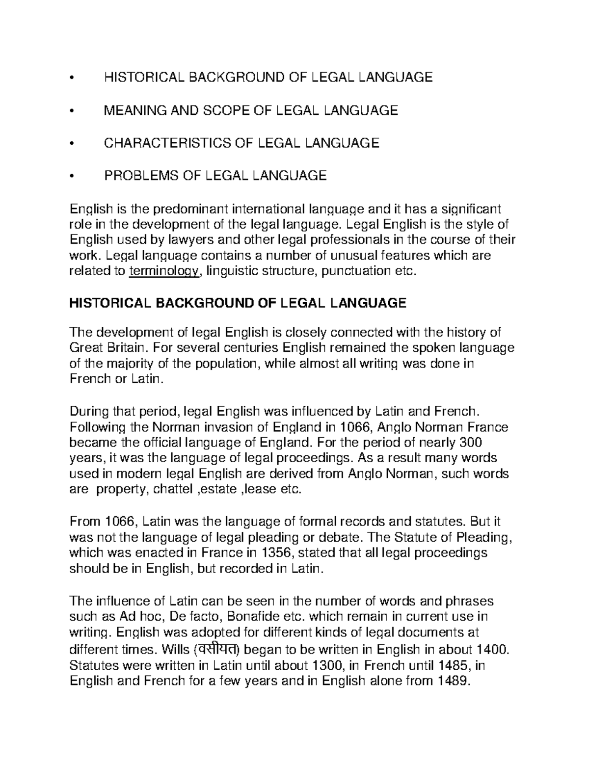Historical Background OF Legal Language - • HISTORICAL BACKGROUND OF ...