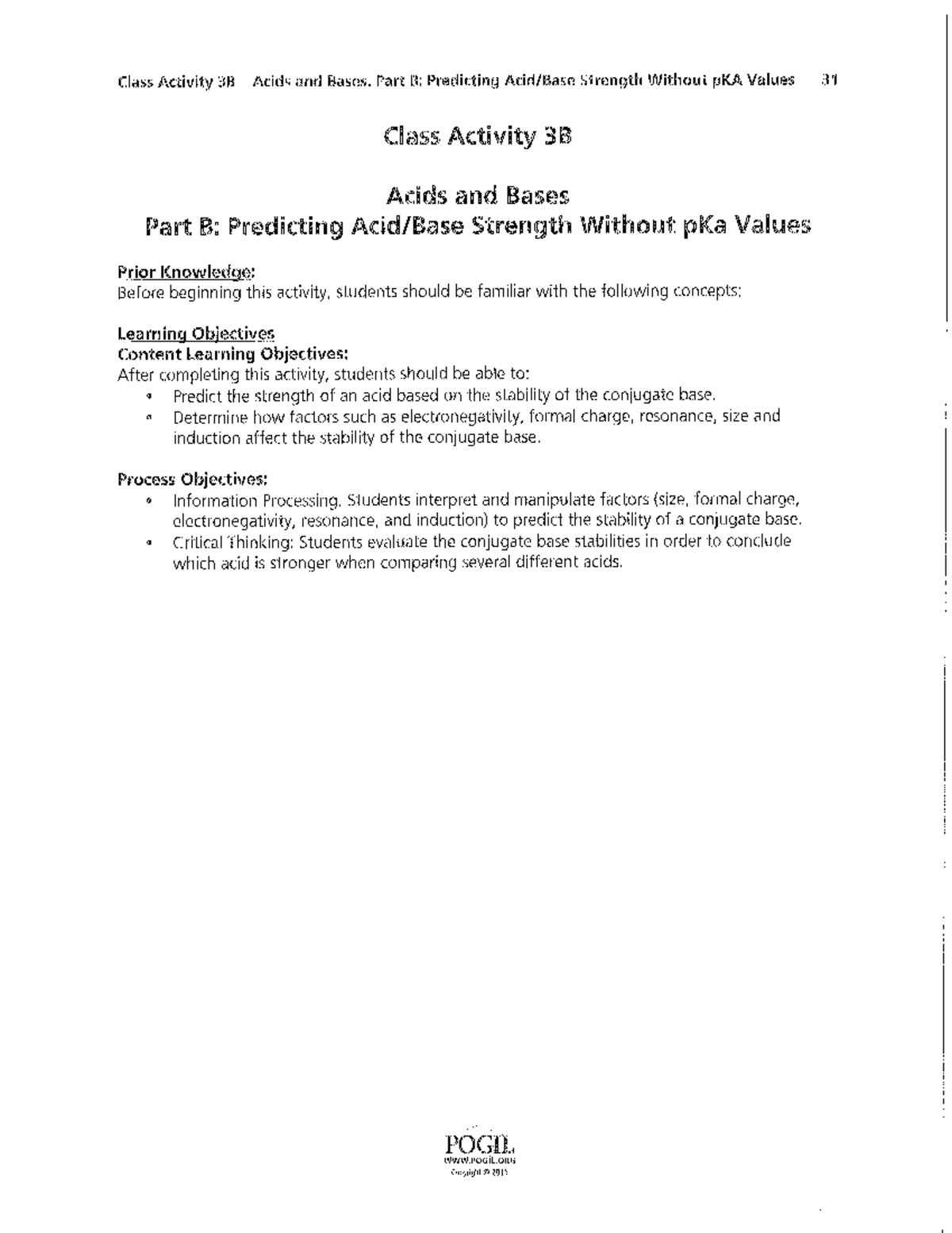 Class Activity 3B Acid and Bases - Part B: Predicting Strength Without pKA Values 31 Class ...