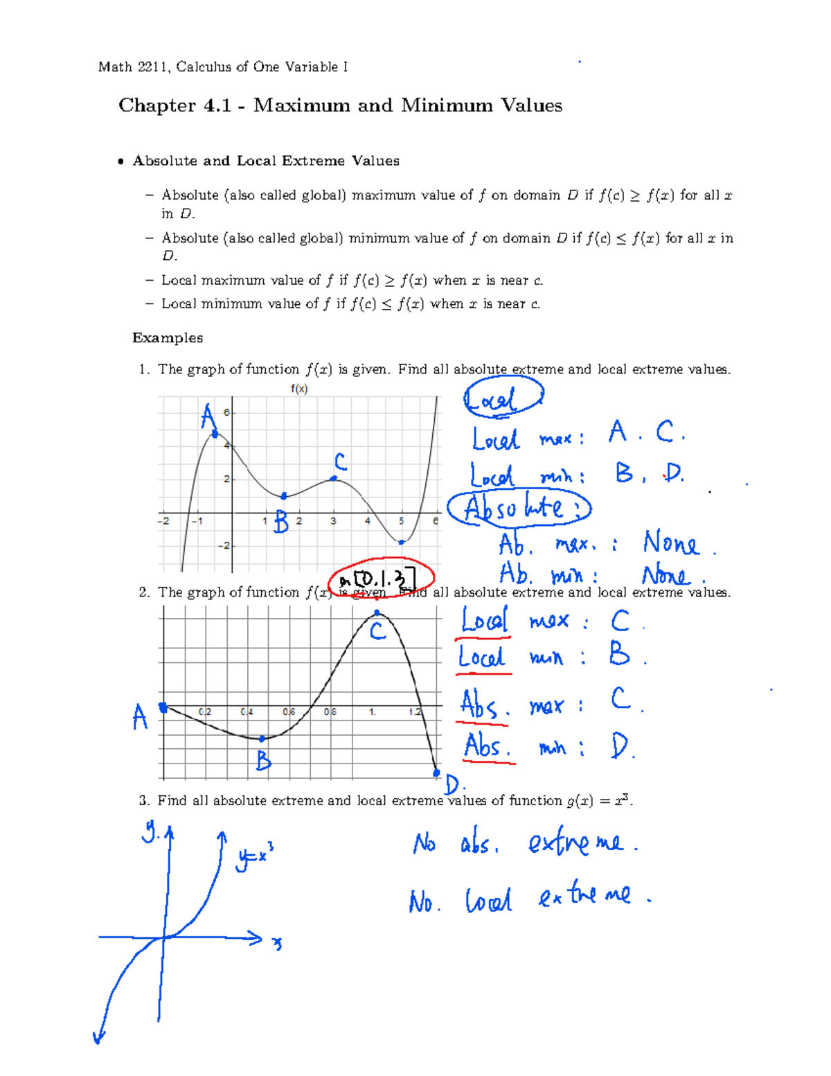 Sol. of Notes 4 - Yang Li - Math 2211, Calculus of One Variable I ...