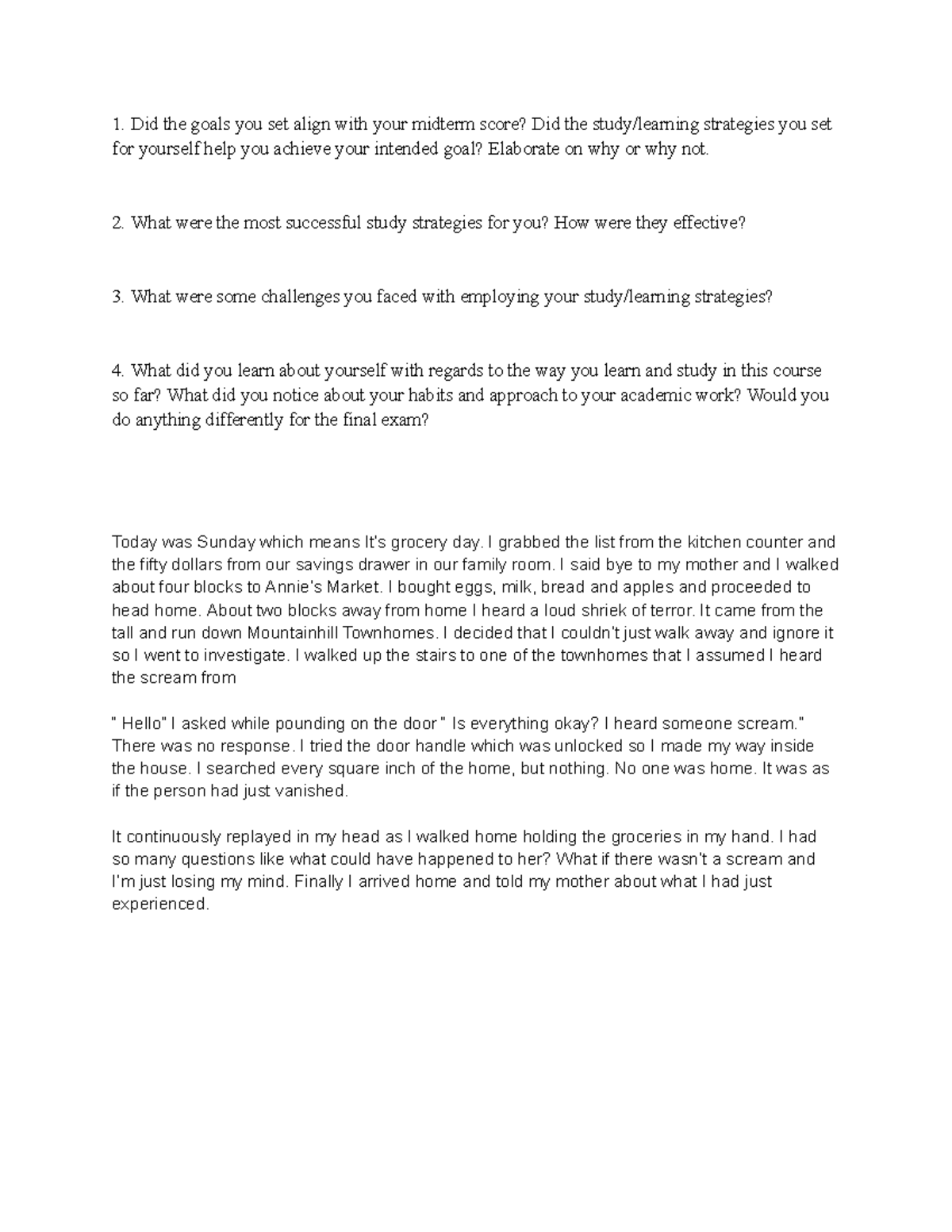 Reflection - Survey Practice Questions - 1. Did the goals you set align ...