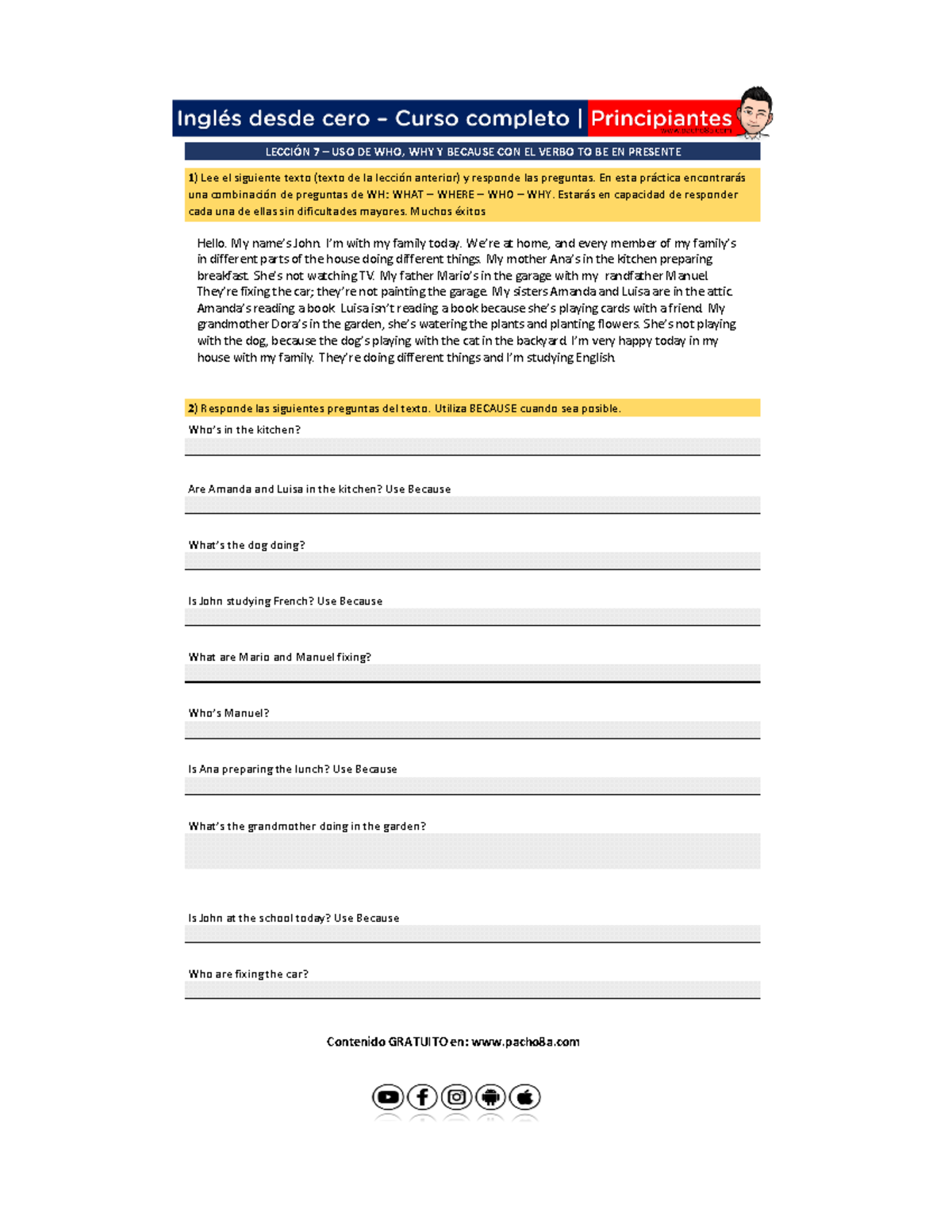 Lección 7 - WHO- WHY- Because (WH Questions) - Contenido GRATUITO en ...