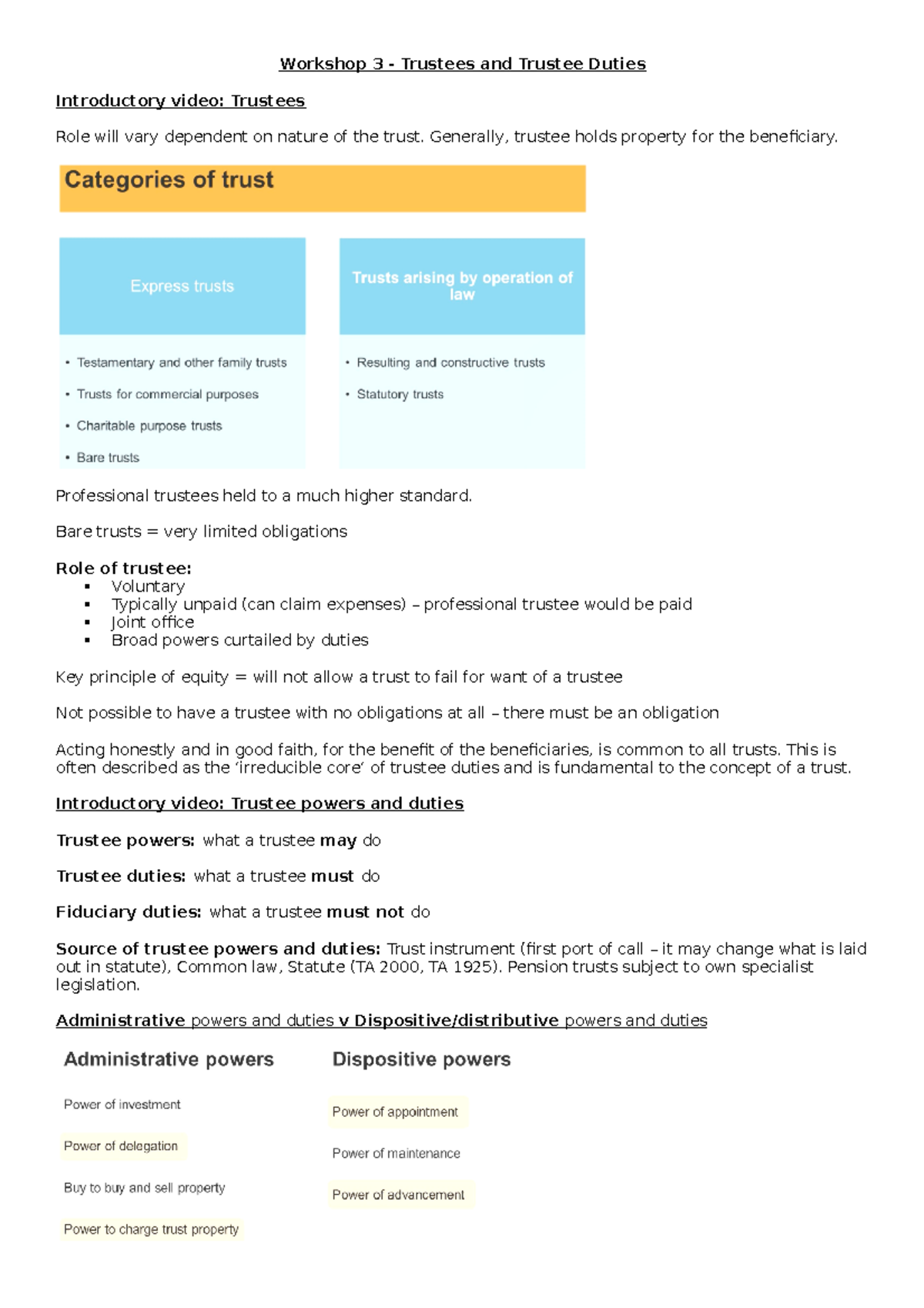3 - Trustees and Trustee Duties - Workshop 3 - Trustees and Trustee Duties Introductory video ...