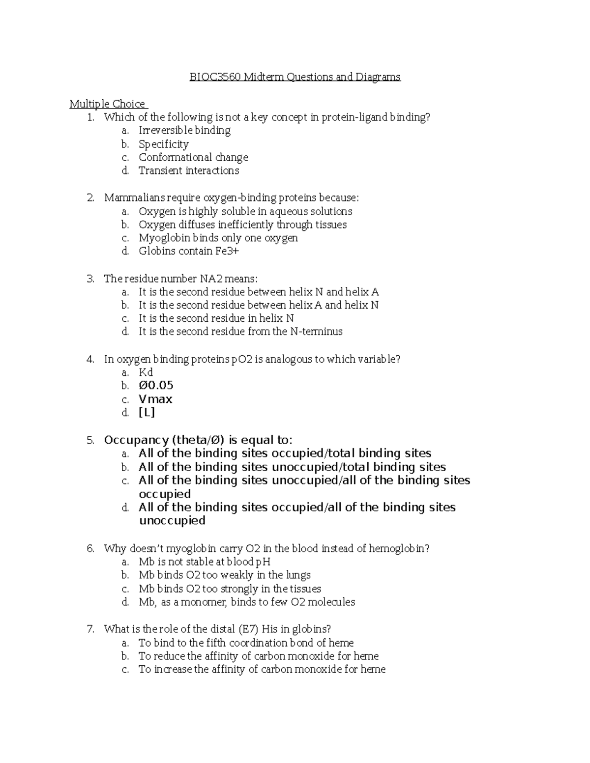 BIOC3560 Midterm Study Package - BIOC3560 Midterm Questions and ...