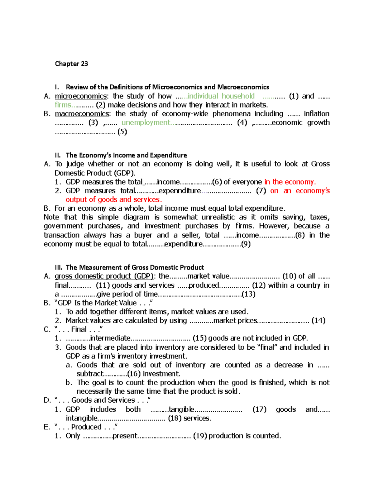 Chapter 23 - good - Chapter 23 I. Review of the Definitions of ...