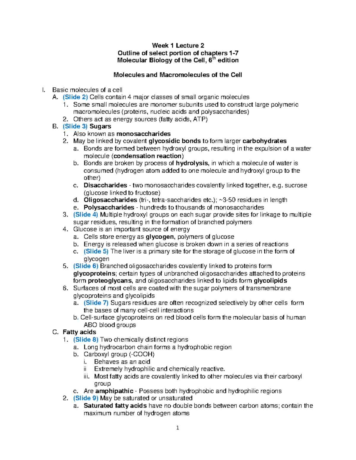 Biol4004 01 Outline 2 2016 Week 1 Lecture 2 Outline Of Select Portion Of Chapters 1 Molecular