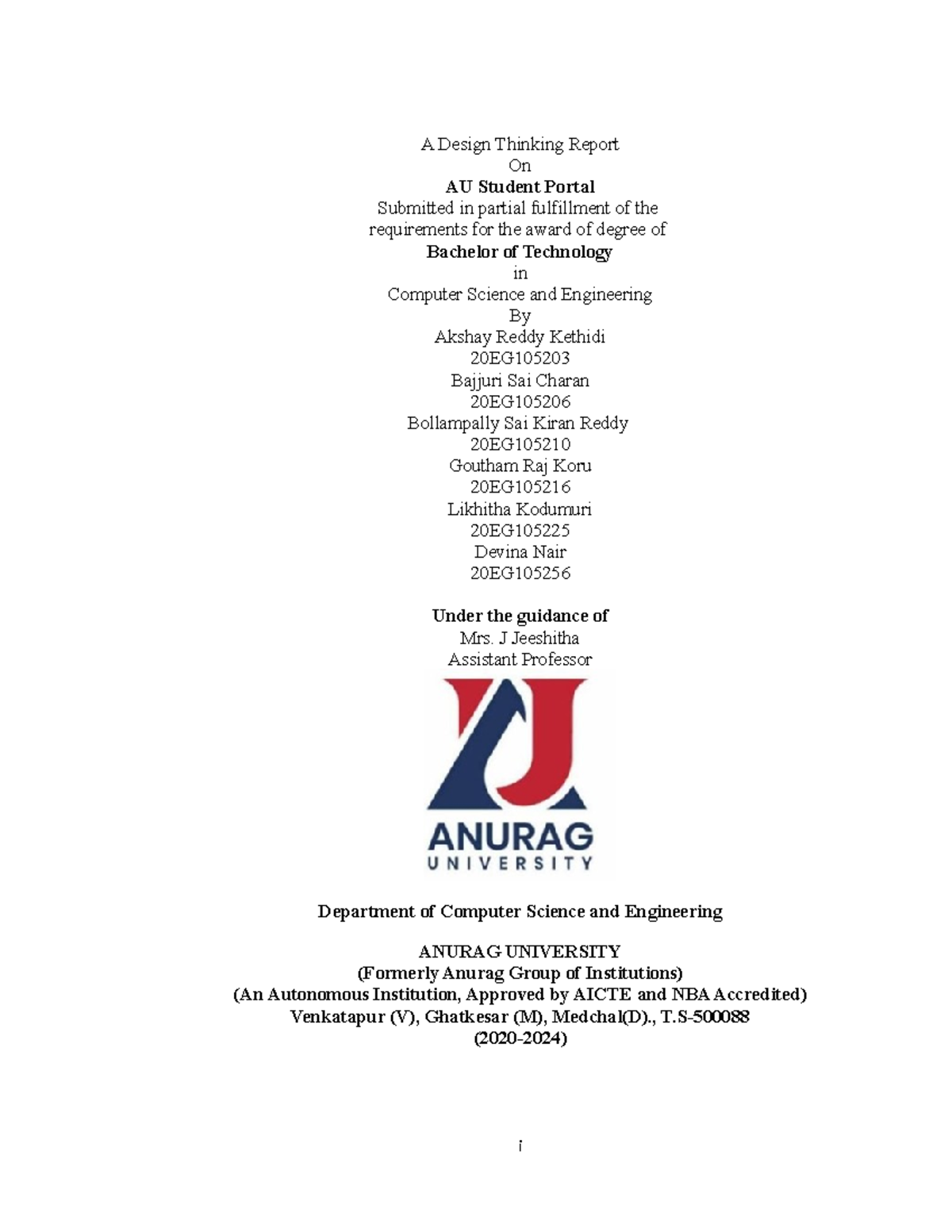 A Design Thinking Report - A Design Thinking Report On AU Student ...