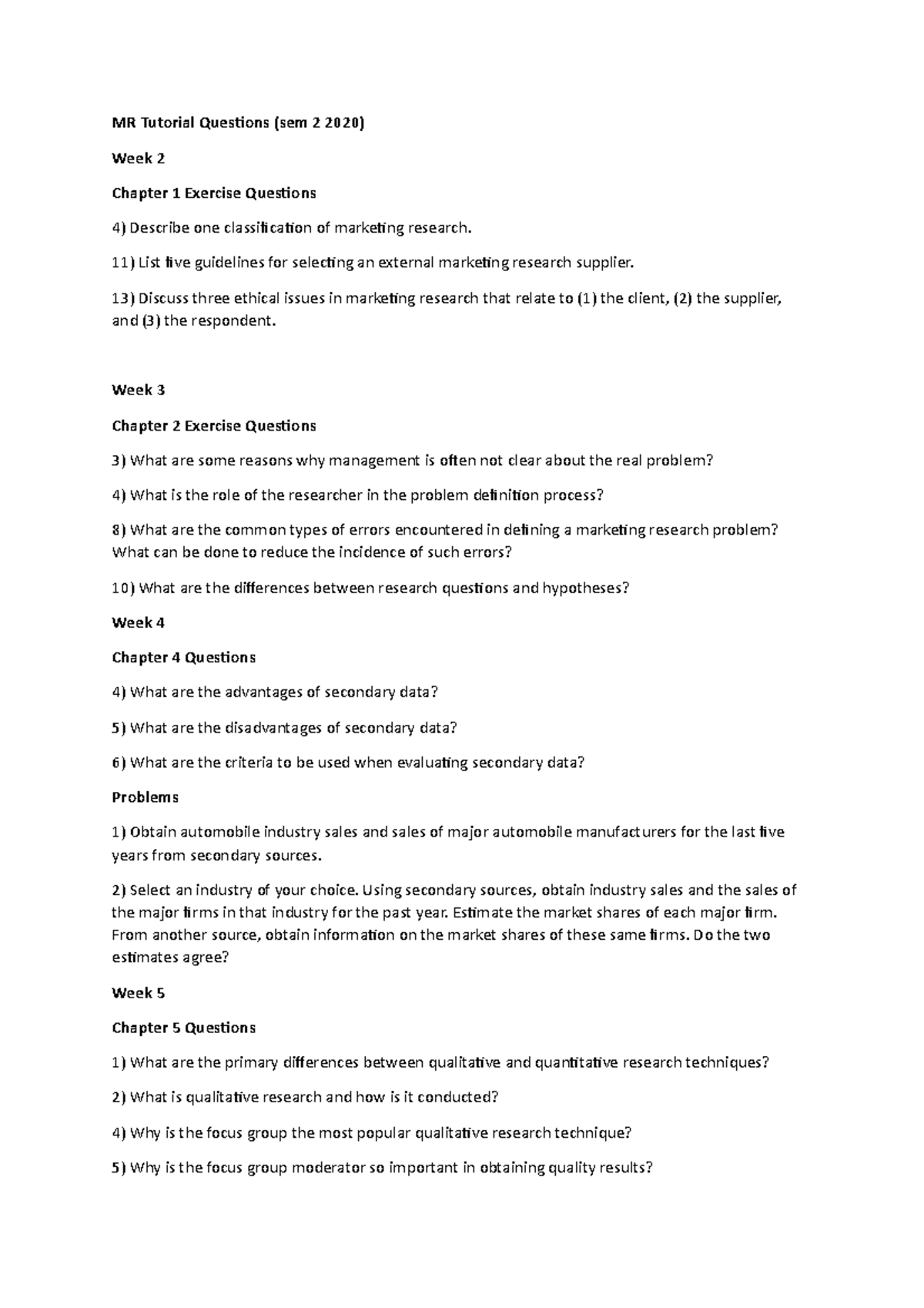 MR Tutorial Questions (sem 2 2020) - MR Tutorial Questions (sem 2 2020 ...