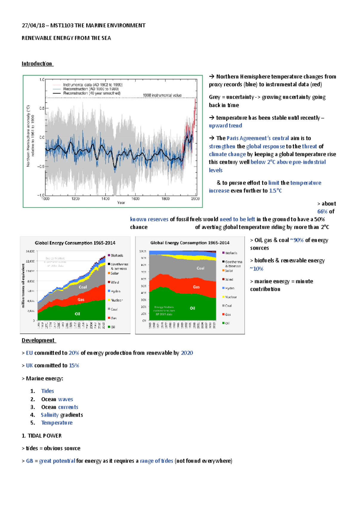 Renewable energy - 27/04/18 – MST1103 THE MARINE ENVIRONMENT RENEWABLE ...