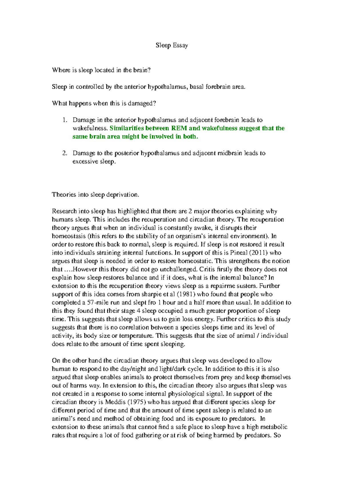 Exam 2017, questions and answers - Sleep Essay Where is sleep located ...