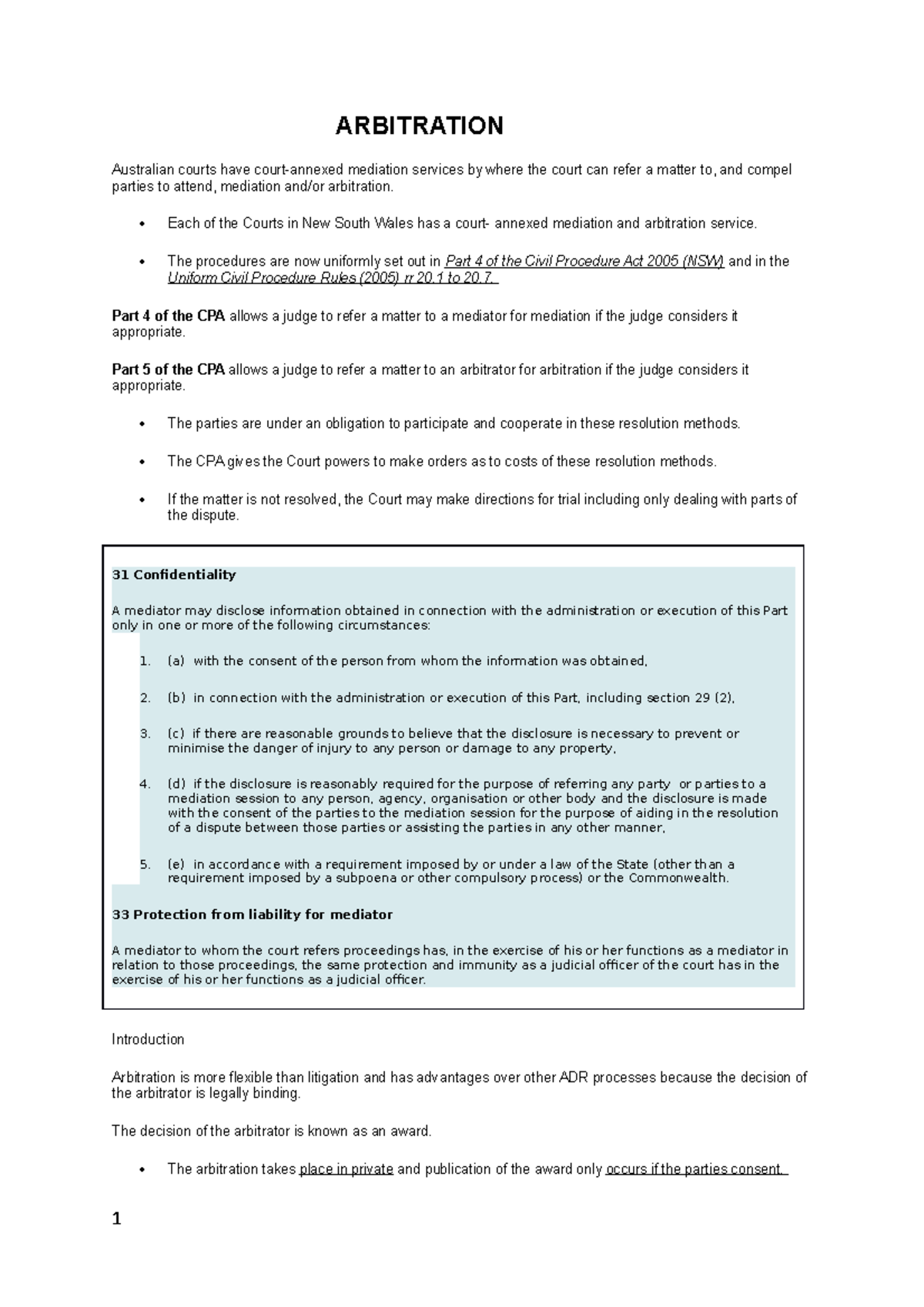 Arbitration Notes - 200813 - UWS - StuDocu