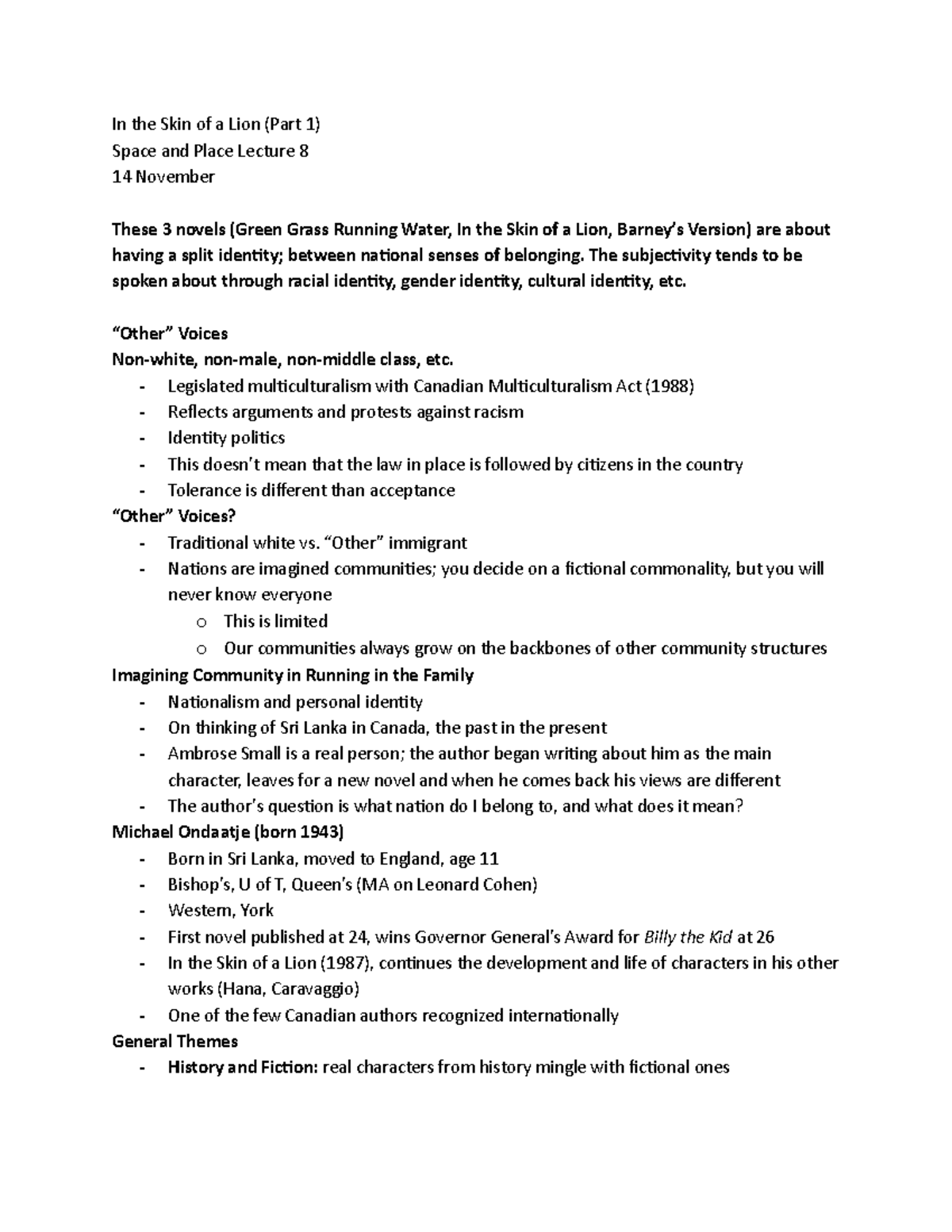 In the Skin of A Lion PI - Prof. Rob Winger - In the Skin of a Lion ...