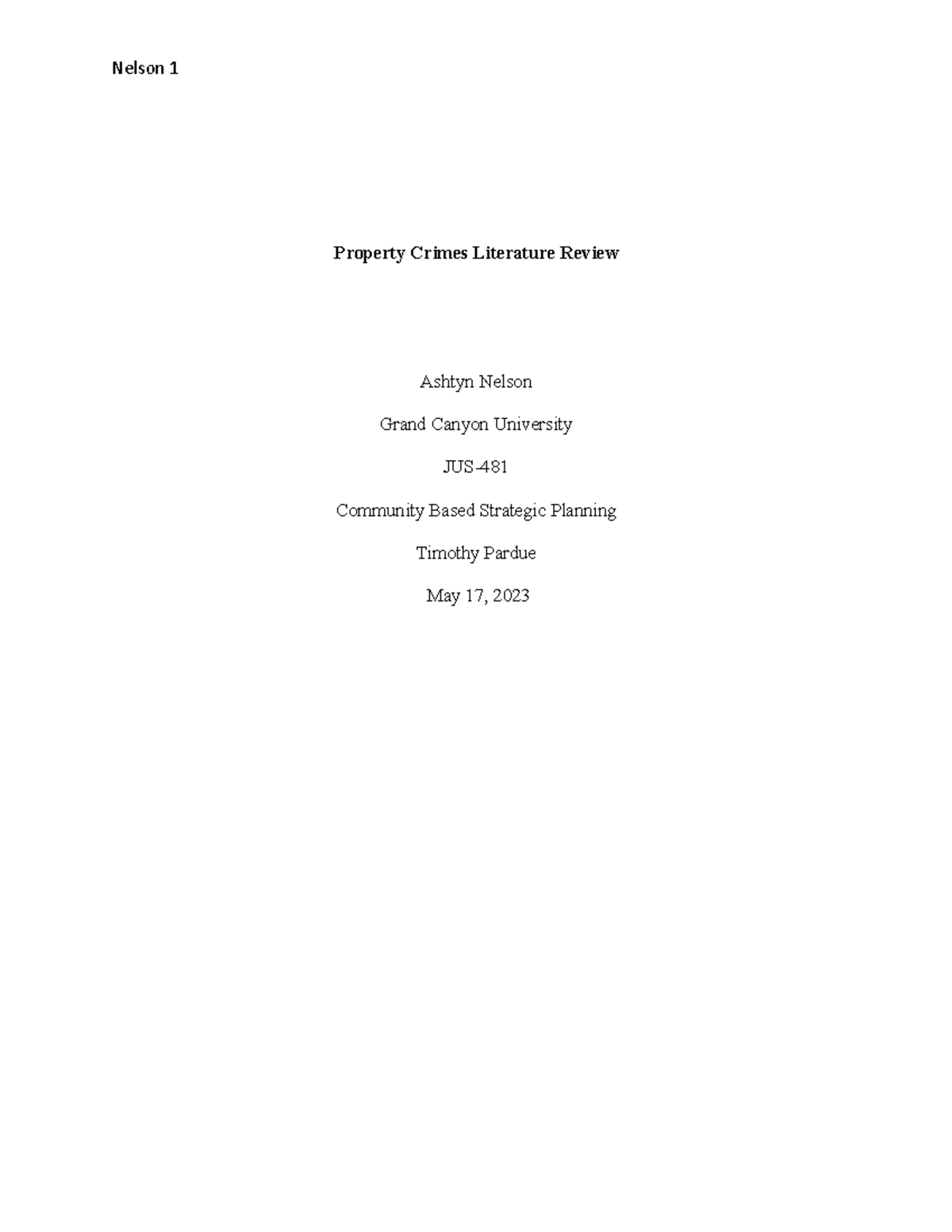 Community based Property Crimes Literature Review - Property Crimes ...