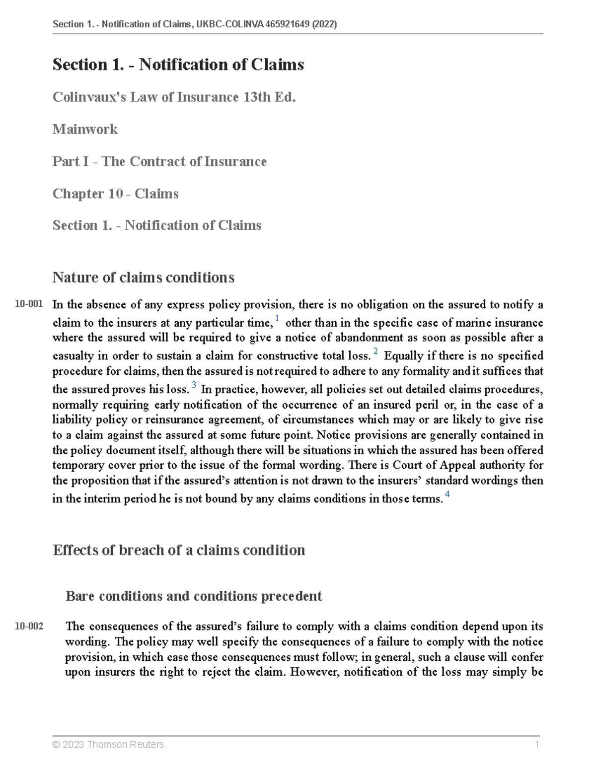 Section 1. - Notification of Claims - Section 1. - Notification of ...
