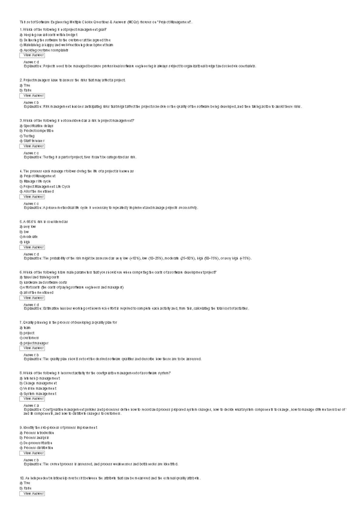 Project Management 1 - software - This set of Software Engineering Multiple Choice Questions ...