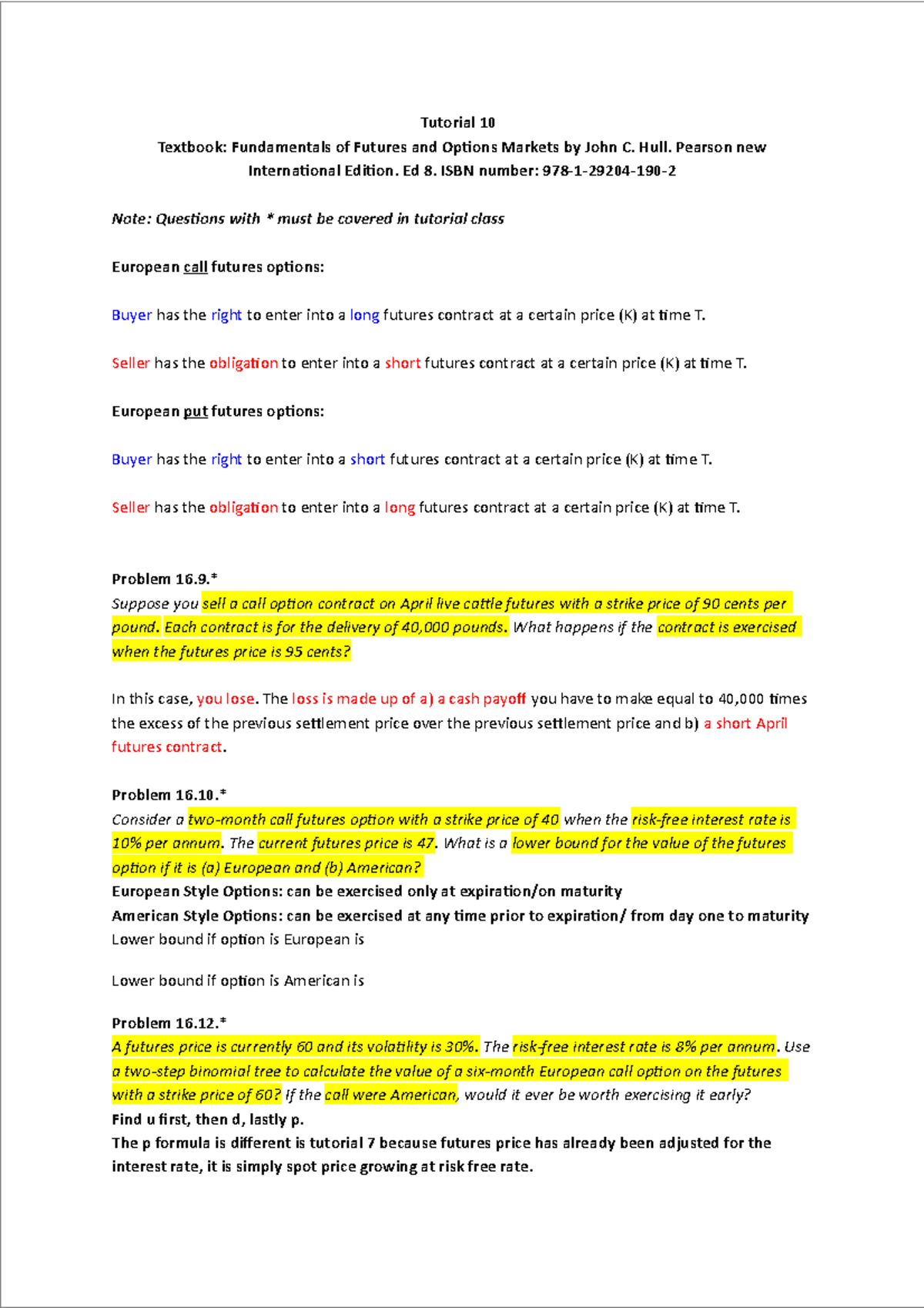 Tutorial 10 Solutions - Practice 10 - Tutorial 10 Textbook ...