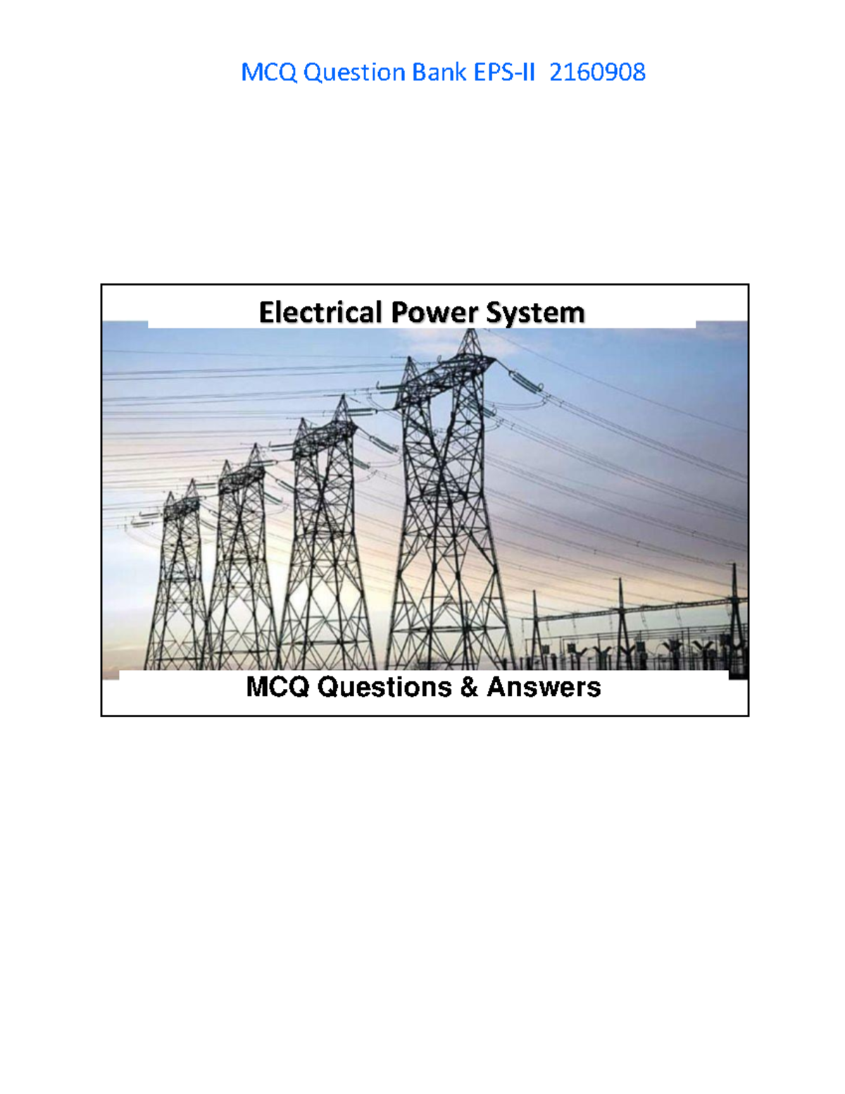Mcq Of Electrical Power System-2-2160908 - Electrical Power System-2 ...
