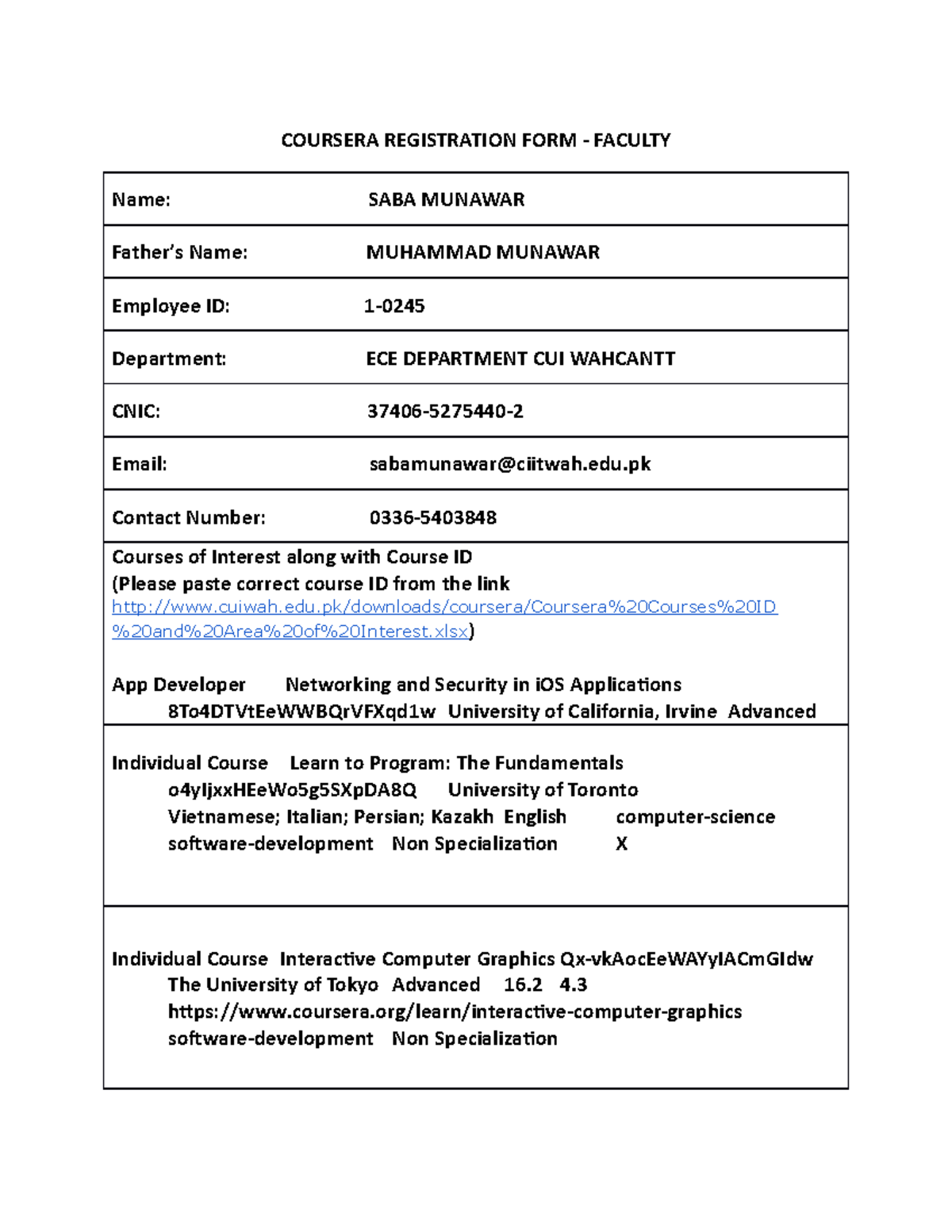 Coursera Registration Form- Faculty - COURSERA REGISTRATION FORM ...