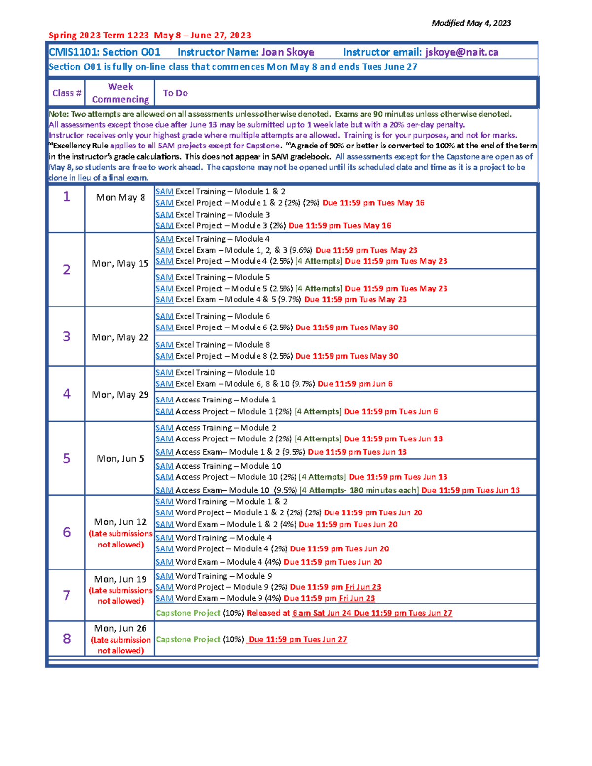 CMIS 1101-O01 Spring 2023 Planner - Modified May 4, 2023 Spring 2023 ...