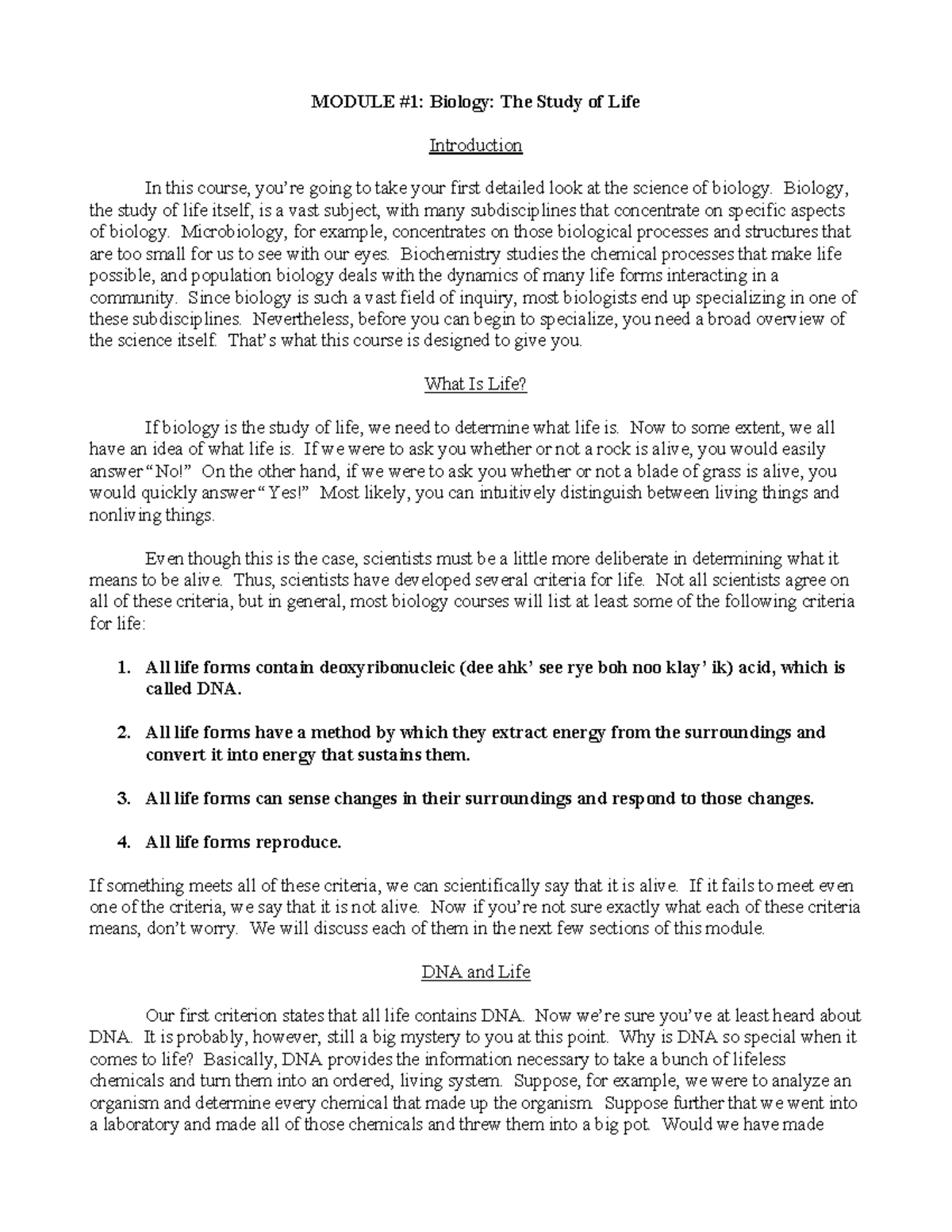 General Biology - none - MODULE #1: Biology: The Study of Life ...