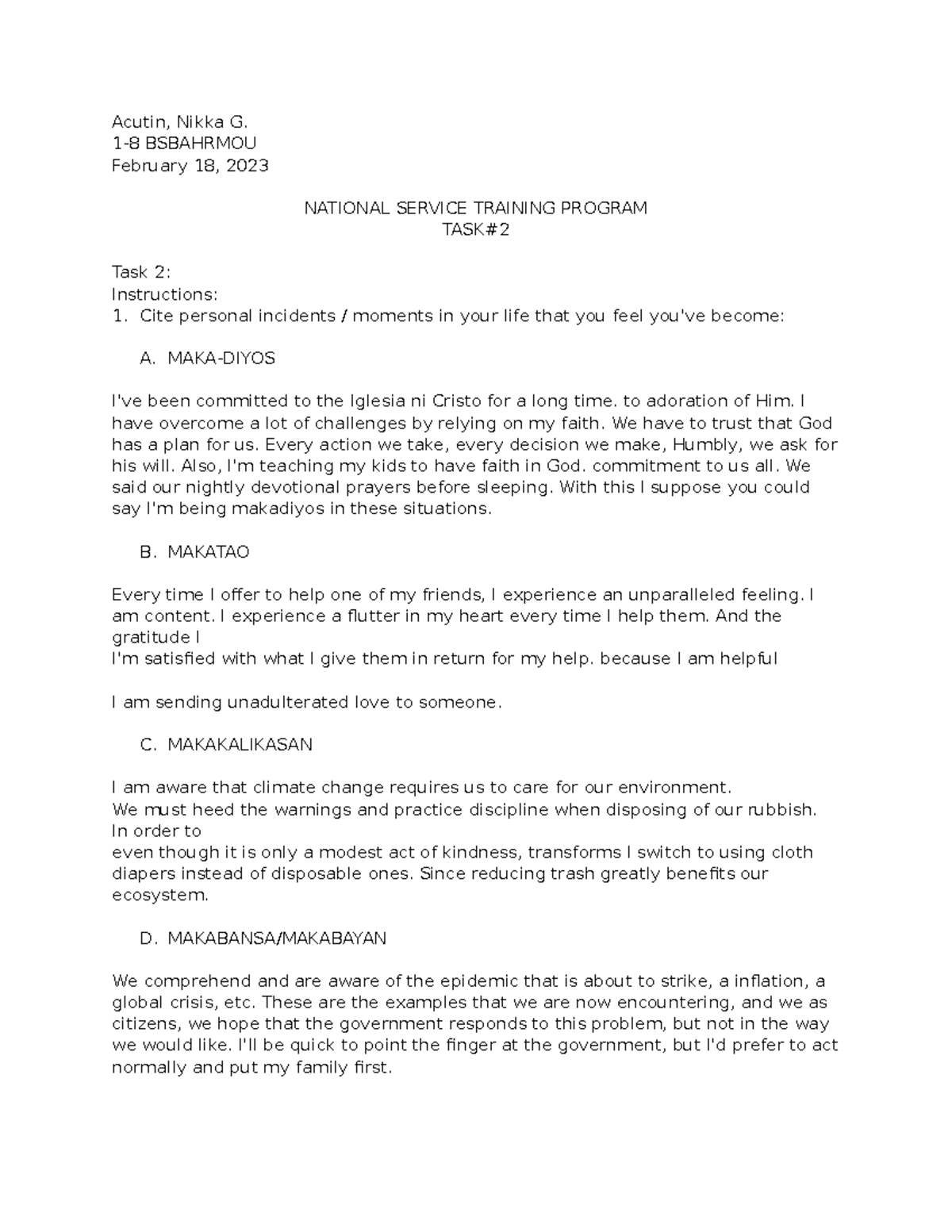 CTWS NSTP Module 2 - Acutin, Nikka G. 1-8 BSBAHRMOU February 18, 2023 ...