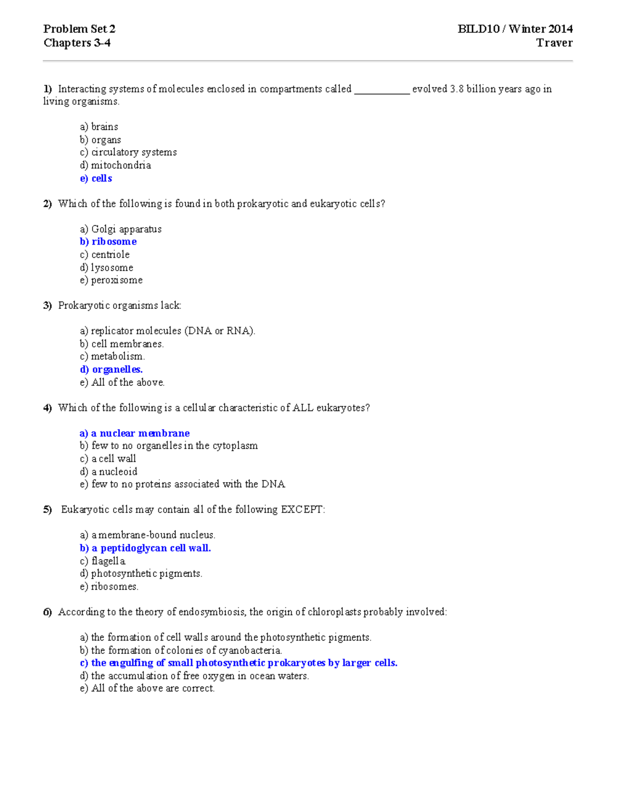 General Biology Review - Problem Set 2 Chapters 3-4 BILD10 / Winter ...