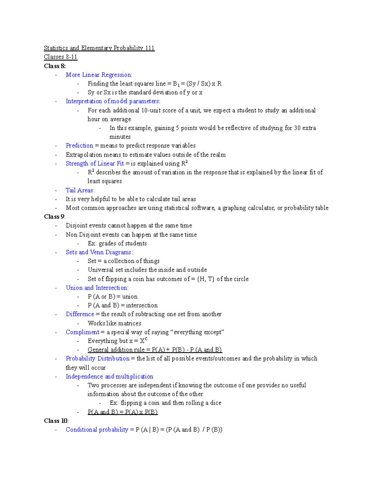 Stats 109 - classes 8-11 - Statistics and Elementary Probability 111 ...