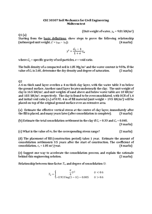 Homework 1 (solutions) - CSE30307 Soil Mechanics for Civil Engineering ...