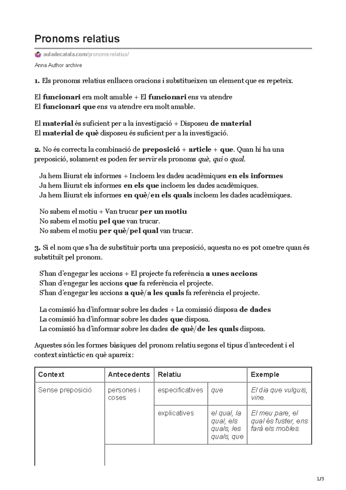 Prep - ús de les preposicions en català - 1/ Anna Author archive ...