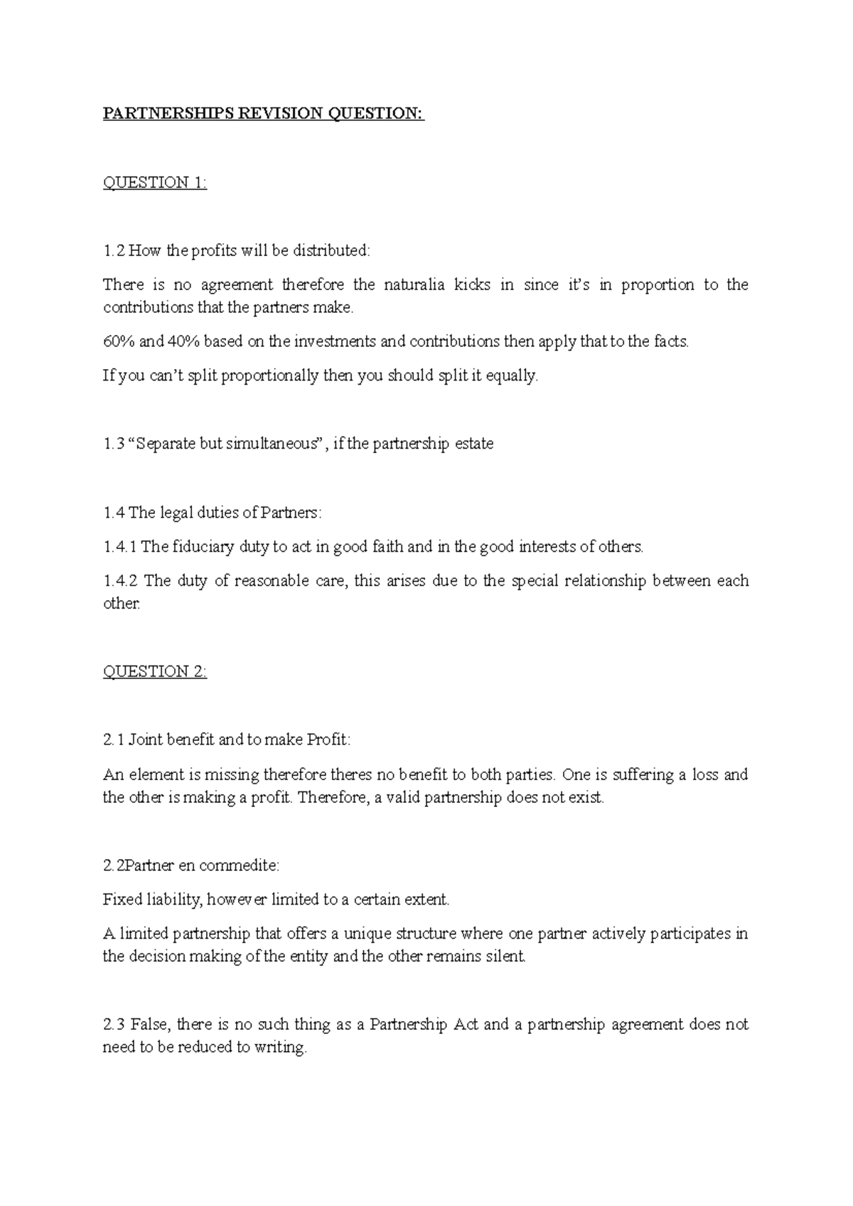 ODR Prtship RQ's - ODR Practical questions. - PARTNERSHIPS REVISION ...