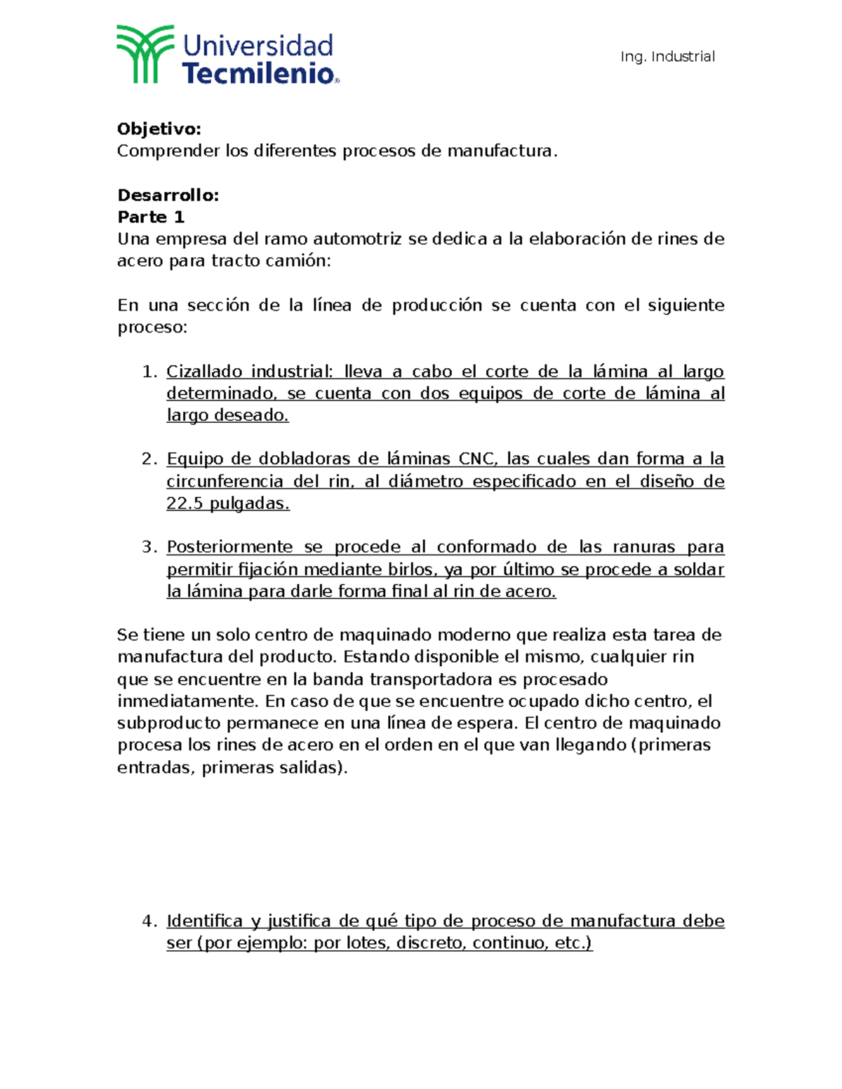 Procesos Actividad 2 Optimización de procesos de manufactura - Objetivo ...