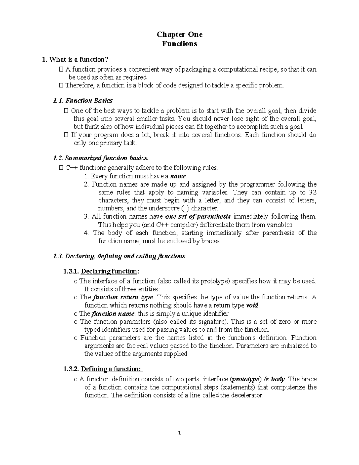 Chapter - 1 - Programming II - Chapter One Functions 1. What is a ...