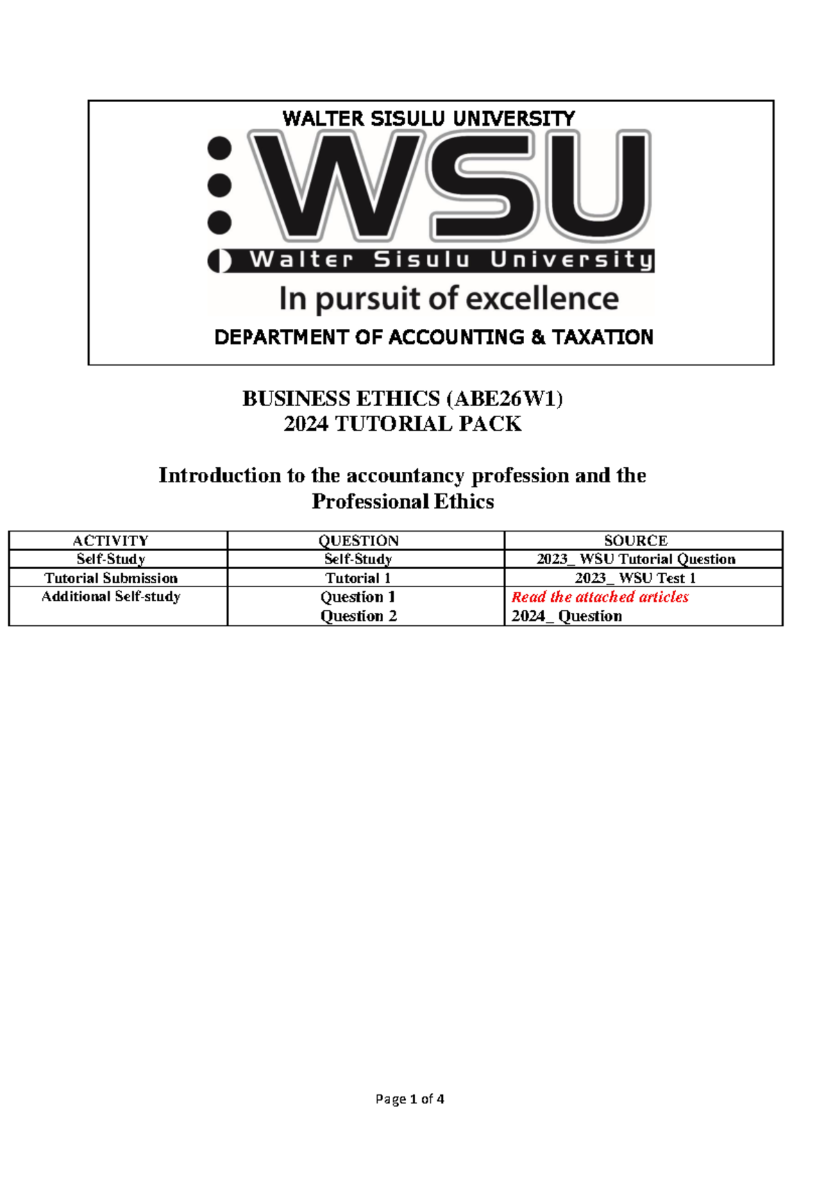 1. Tutorial Pack Introductin to Professional ethics Question - BUSINESS ...