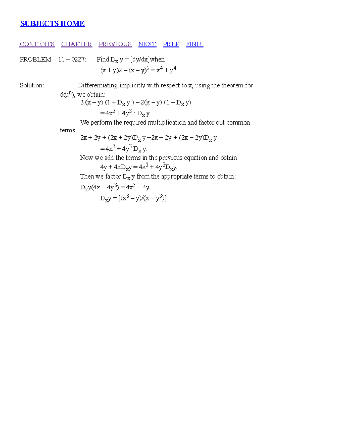 Calculus Problems and Solutions 227-1 - SUBJECTS HOME CONTENTS CHAPTER ...