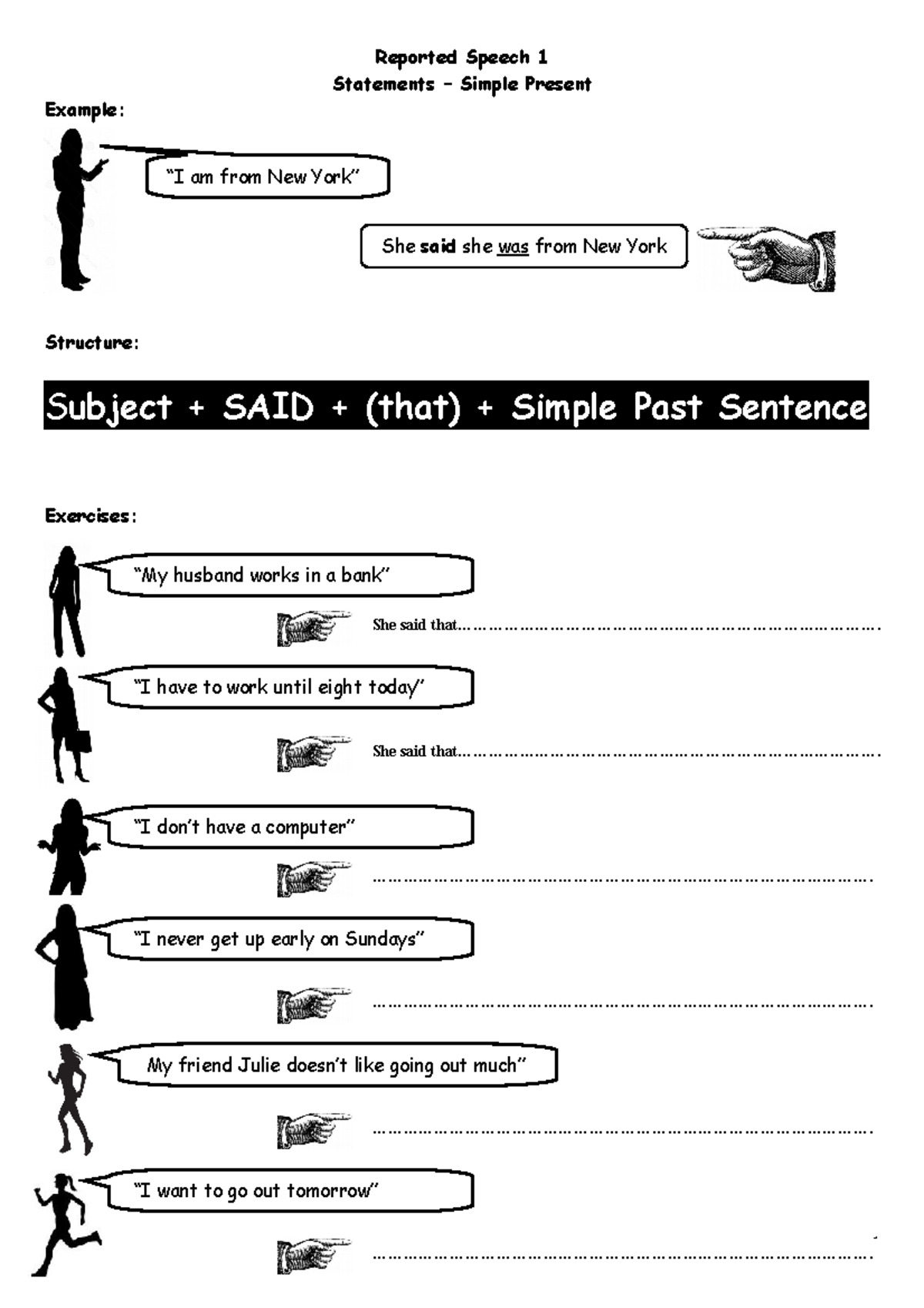 Reported Speech - Simple Statements - Reported Speech 1 Statements ...
