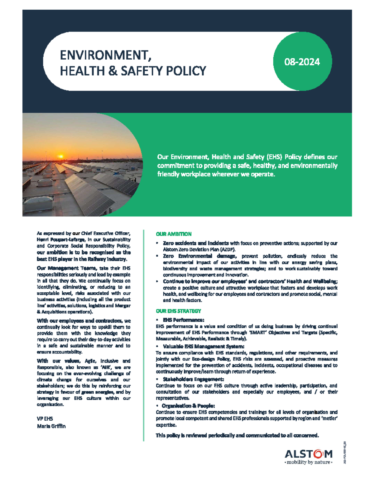 Global EHS Policy - SDFhxbhgdfdfgdfzd - ENVIRONMENT, HEALTH SAFETY ...