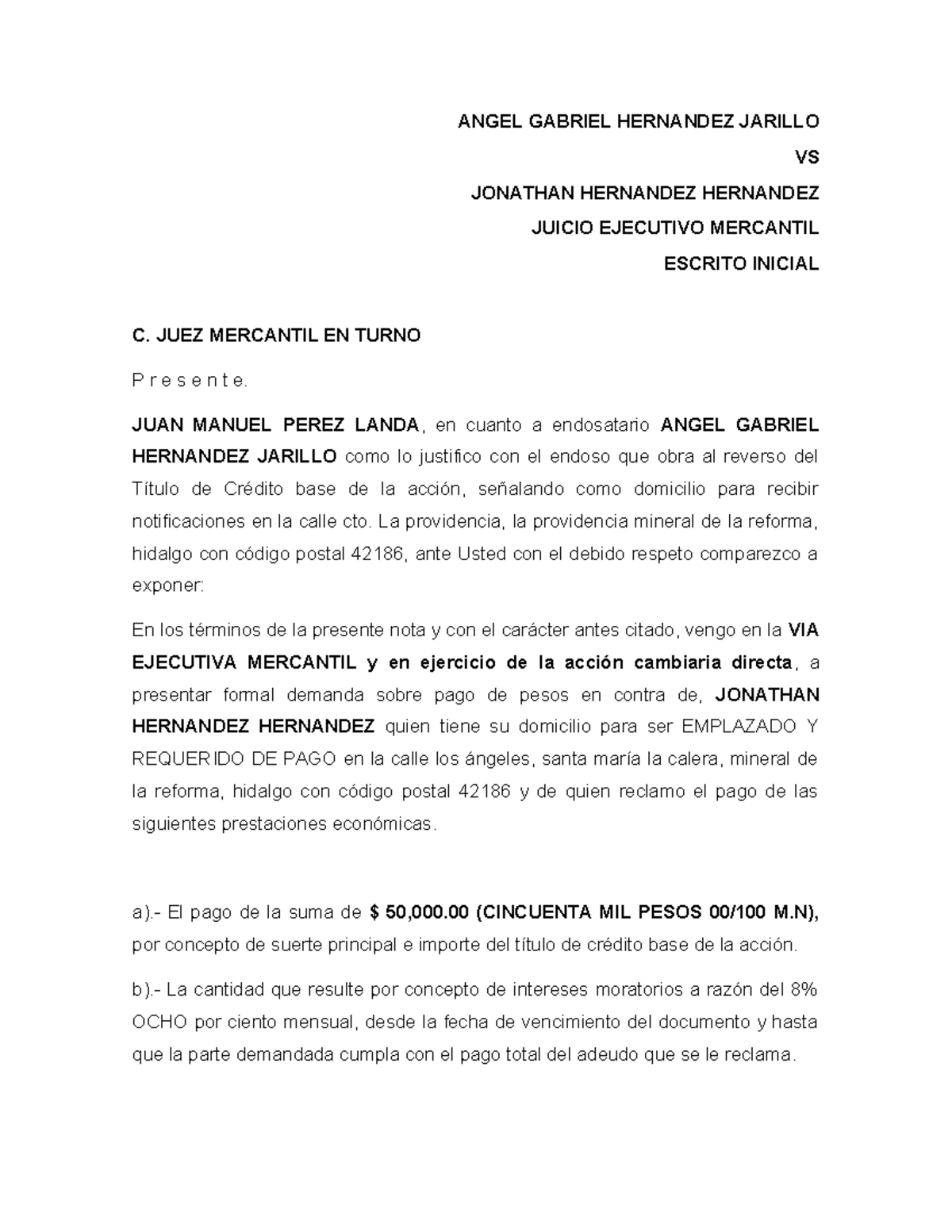 Demanda y reconvencion - ANGEL GABRIEL HERNANDEZ JARILLO VS JONATHAN ...