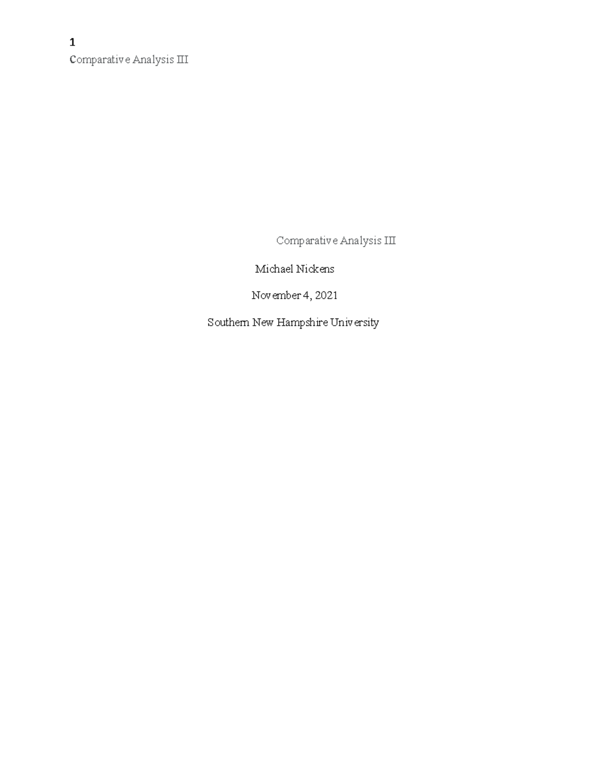 Comparative Analysis III - comparative Analysis III Comparative ...