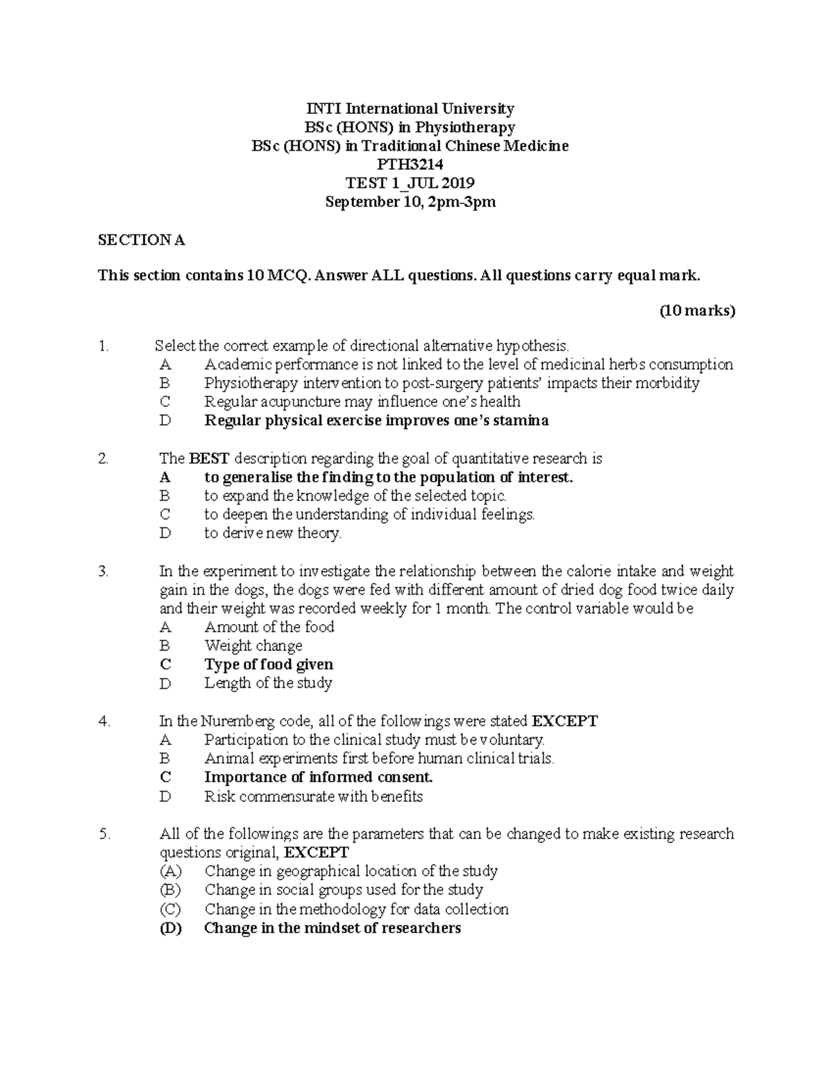 Research test 1 JUL 2019 Answer Moderated - INTI International ...
