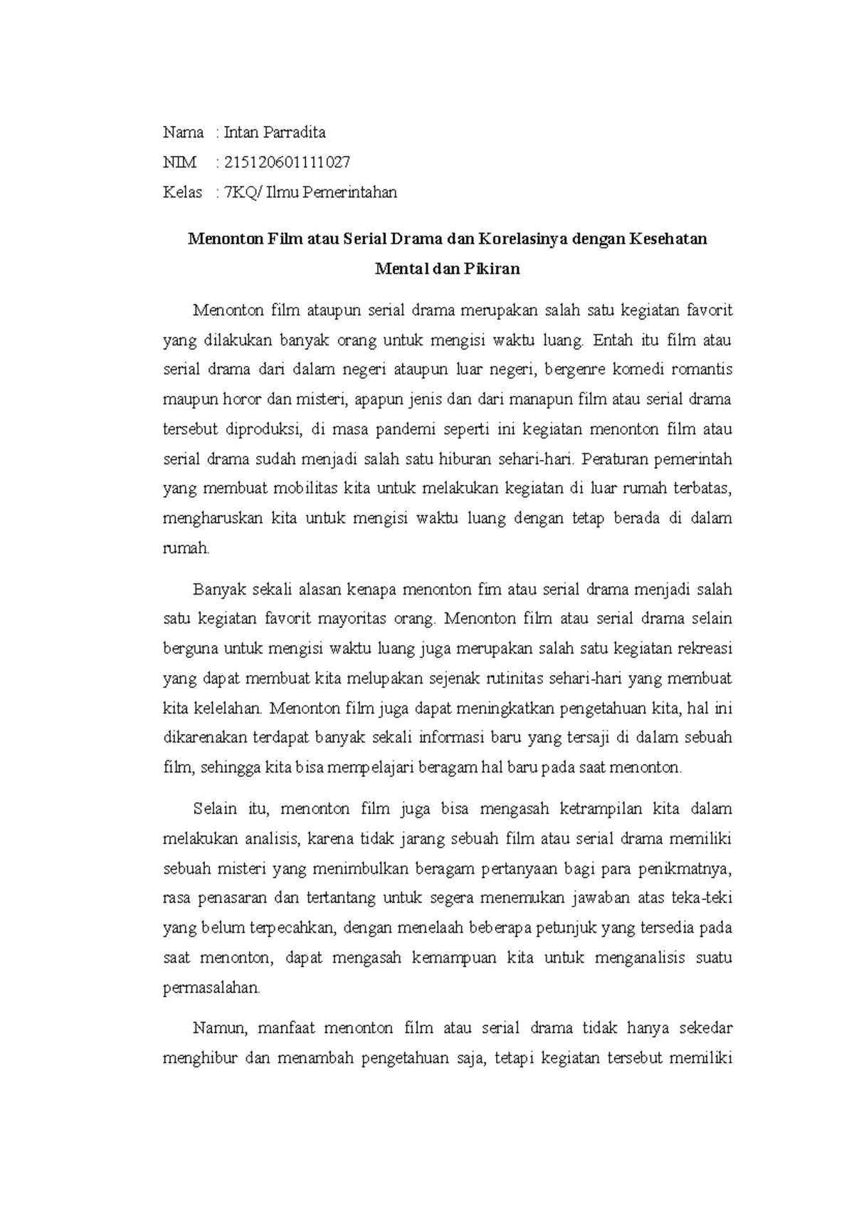 Diskusi Bahasa - Essay tentang menonton film dan kaitannya dengan ...