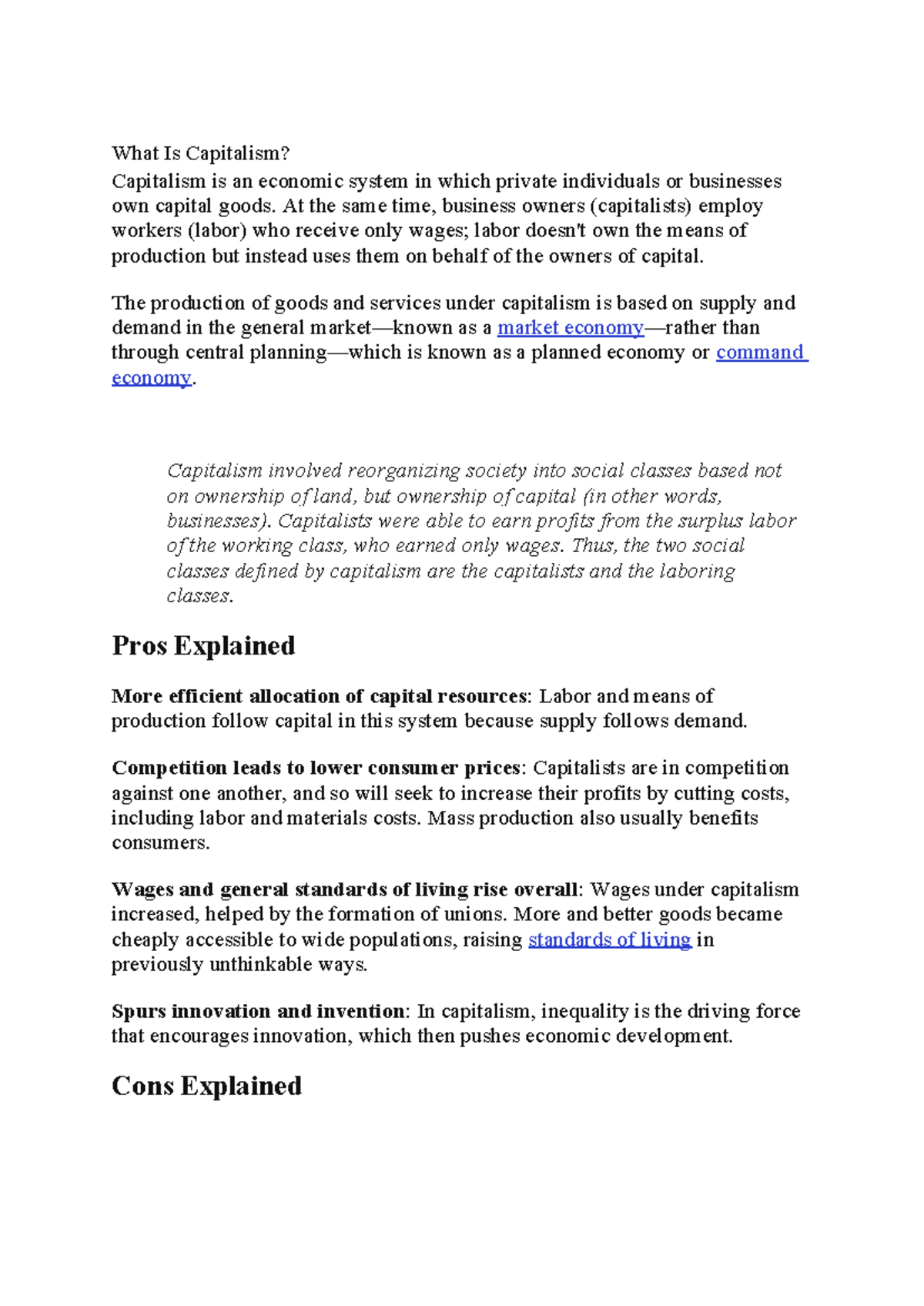 Capitialism - What Is Capitalism? Capitalism is an economic system in ...