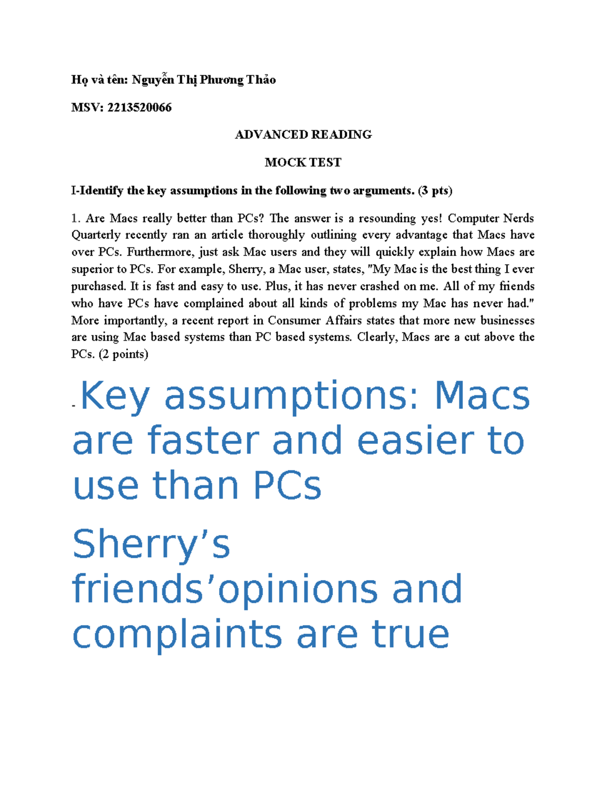 Mock test May 2023 -Advanced reading - Họ và tên: Nguyễn Thị Phương ...