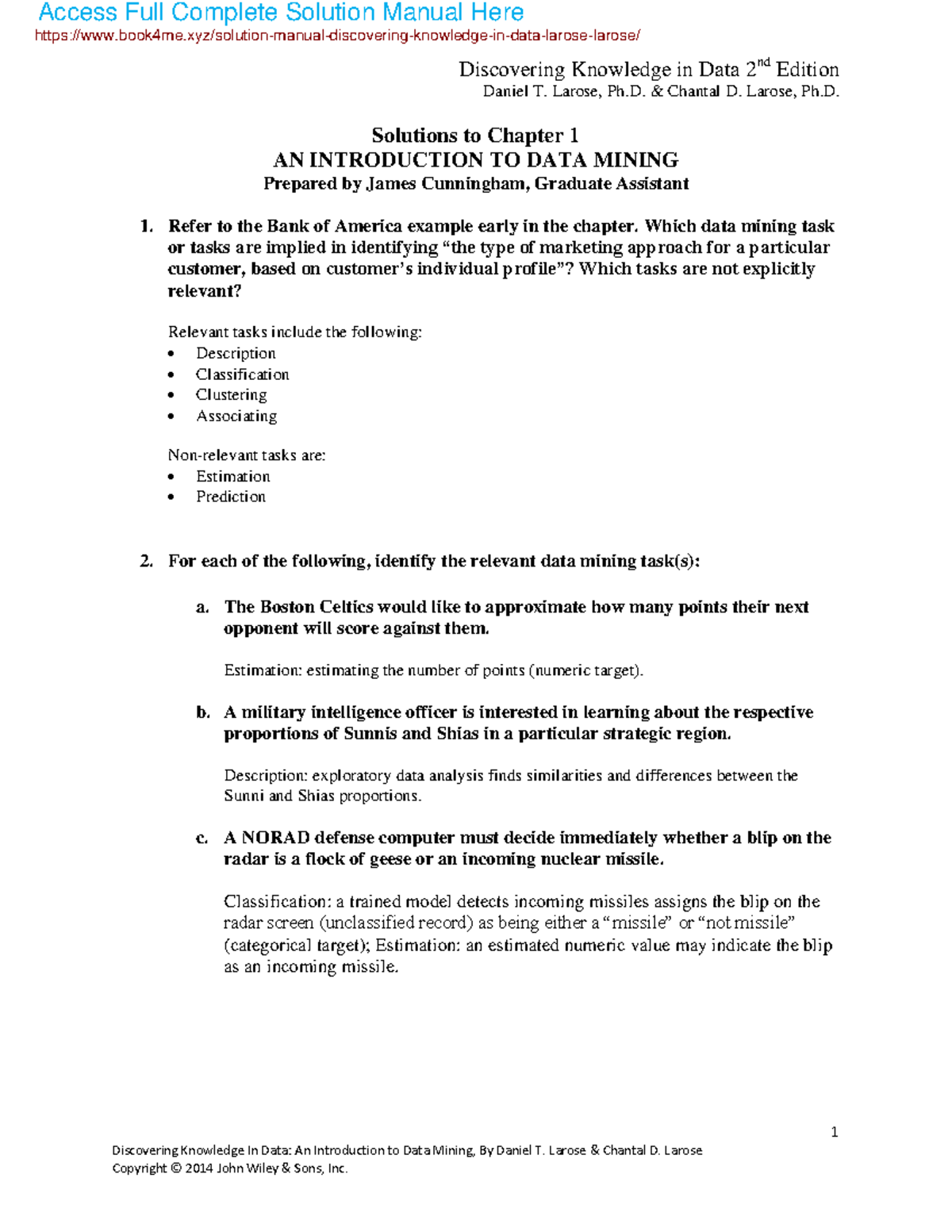 Solution Manual Discovering Knowledge In - Discovering Knowledge in Data 2 nd Edition Daniel T ...