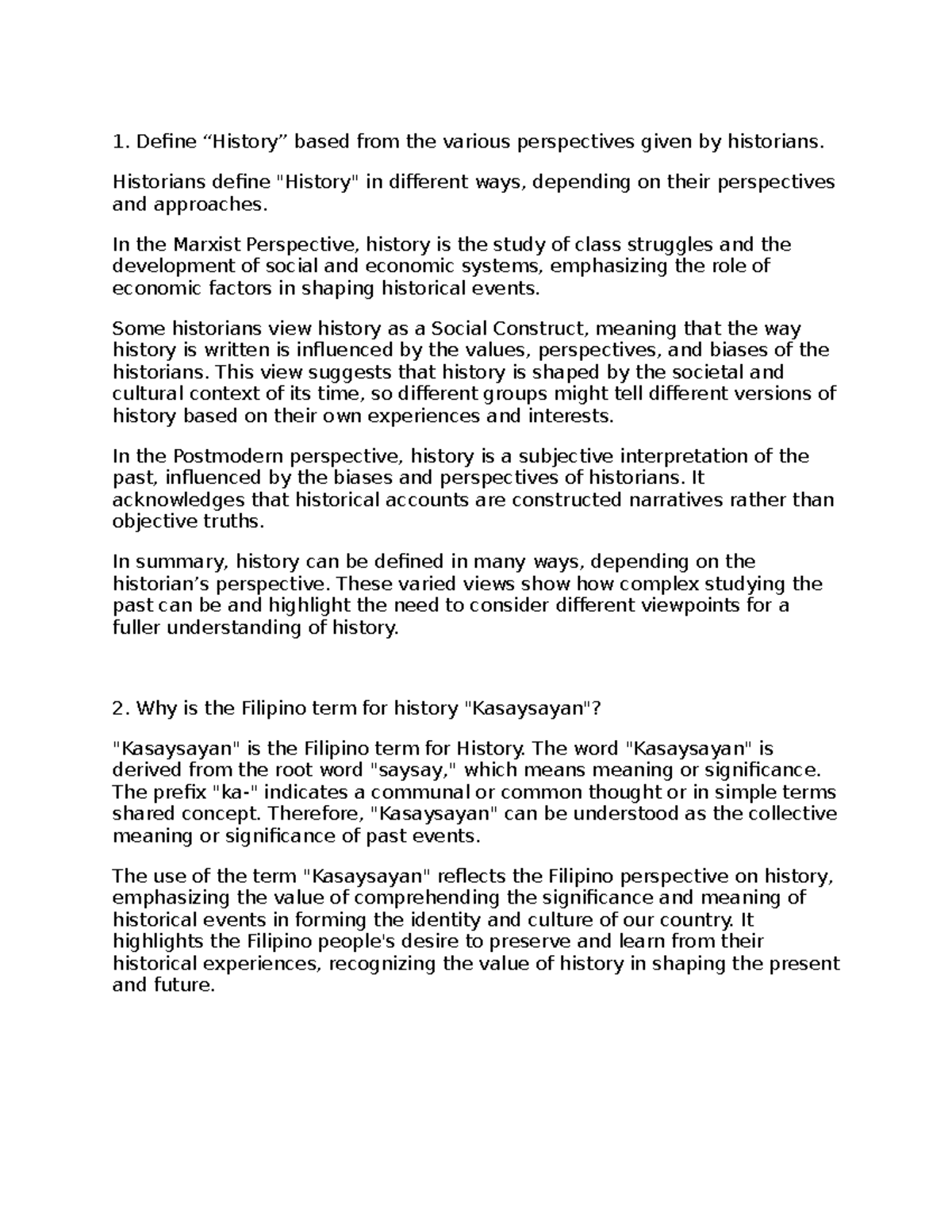 RPH “quiz” - Readings in philippine history - Define “History” based ...