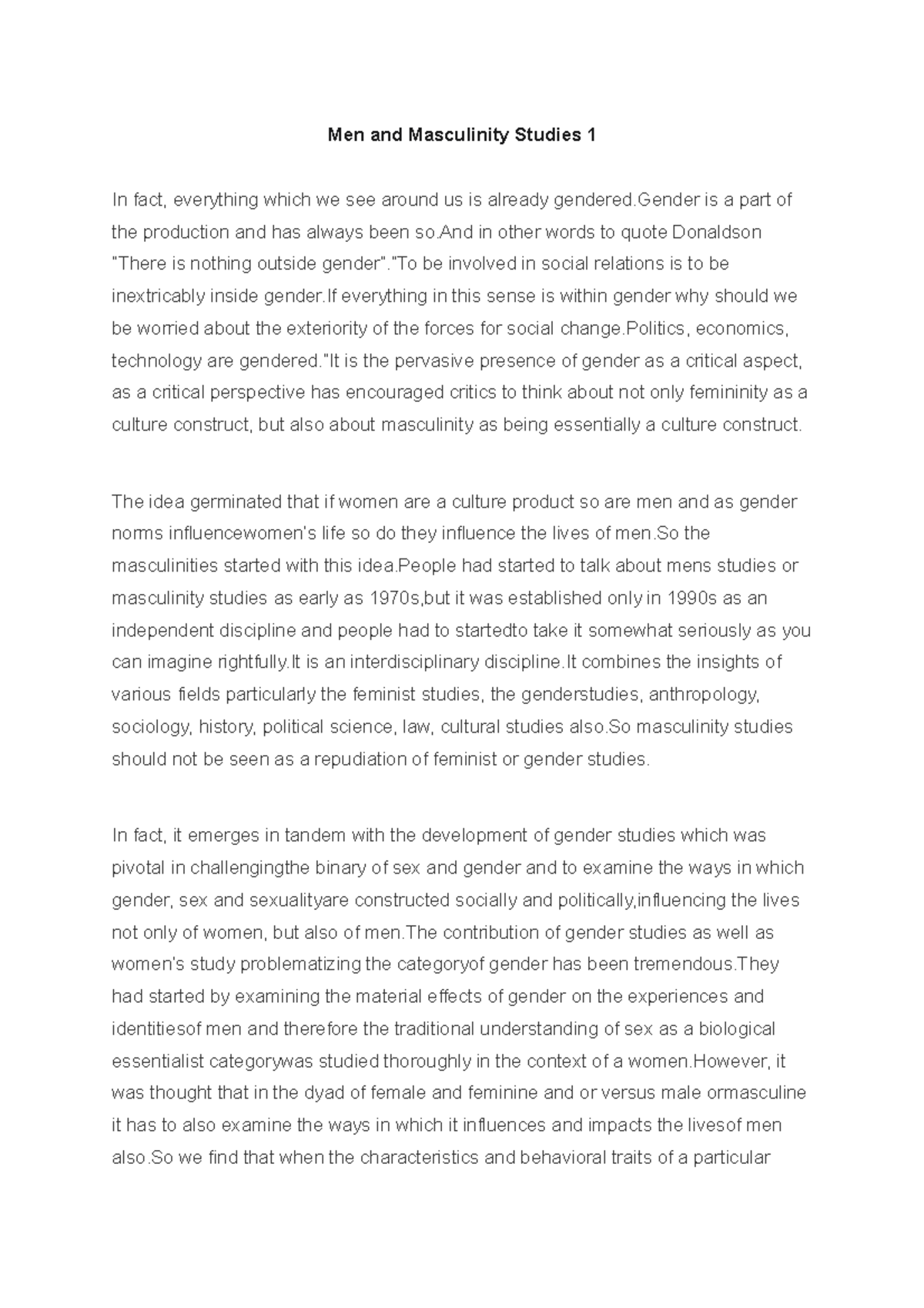 Men and Masculinity Studies 1 - “To be involved in social relations is ...