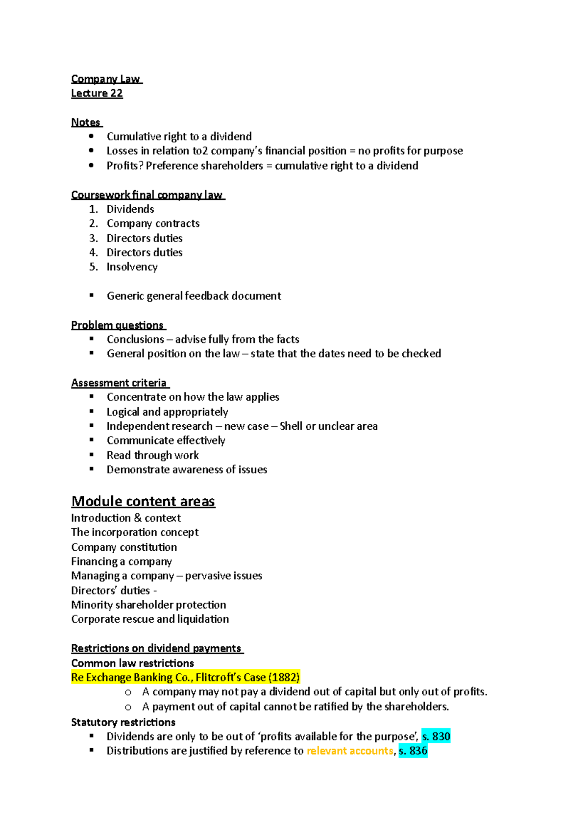 Company Law HOW TO ANSWER QUESTIONS - Company Law Lecture 22 Notes ...
