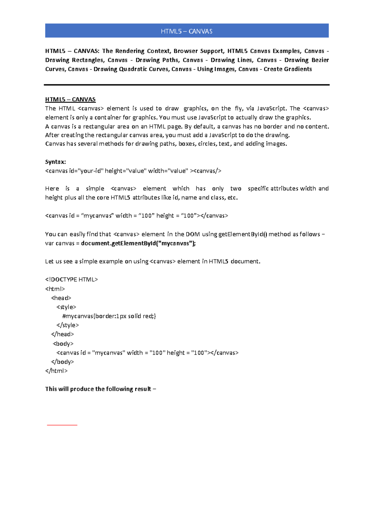 Unit4 mm - Multimedia and Animation - HTML5 – CANVAS: The Rendering Context, Browser Support ...