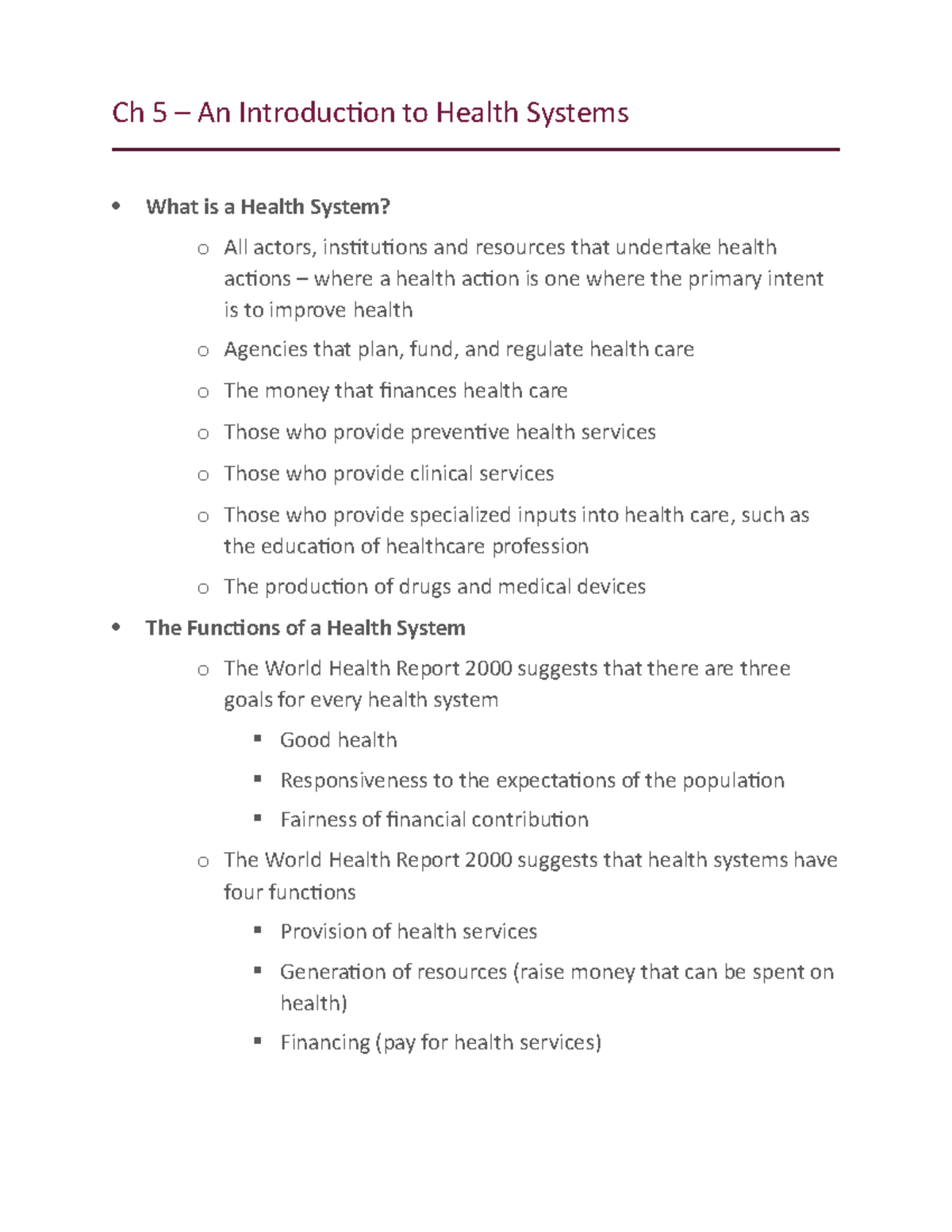 Ch 5- an introduction to health systems - Ch 5 An Introduction to ...