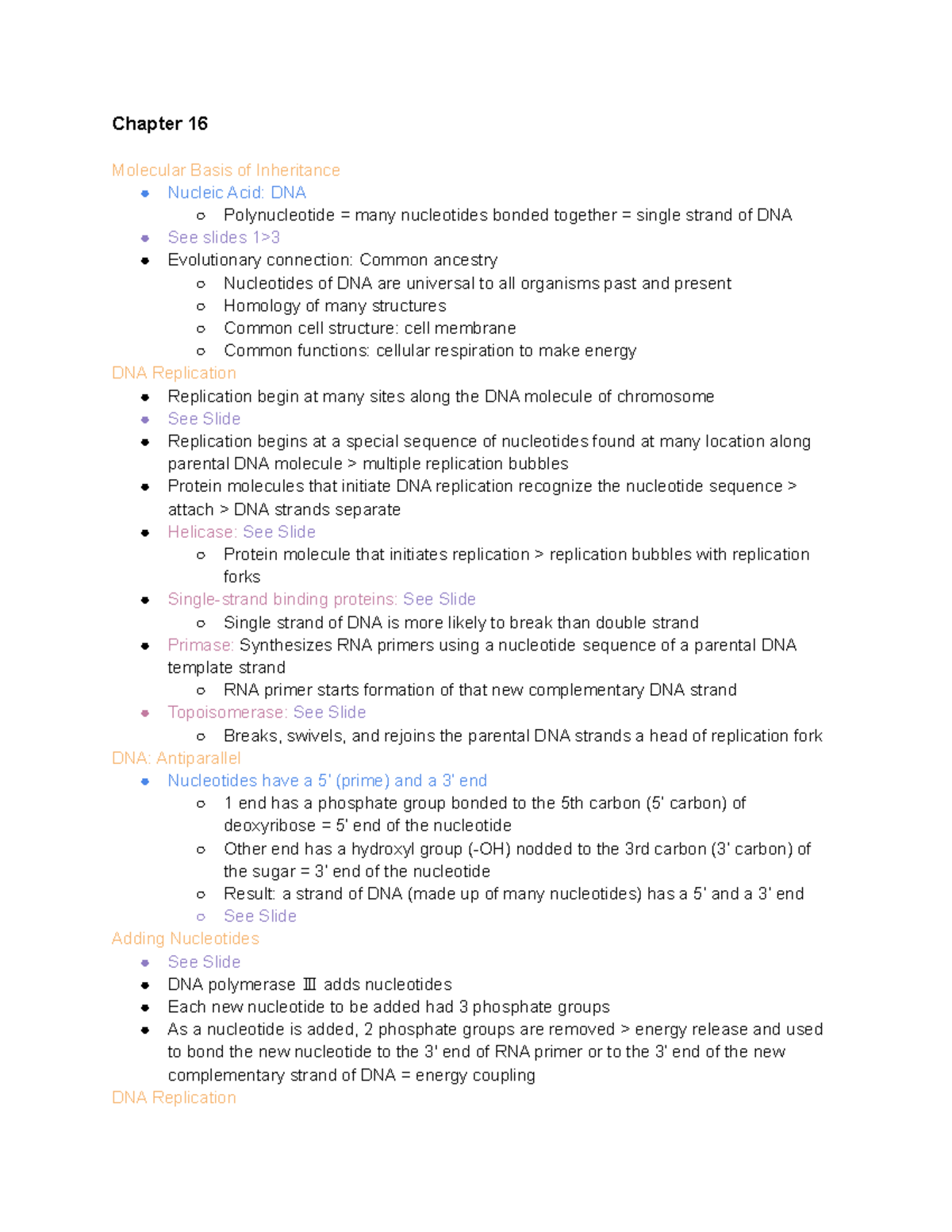 Chapter 16 Bio - Chapter 16 Molecular Basis of Inheritance Nucleic Acid: DNA Polynucleotide ...